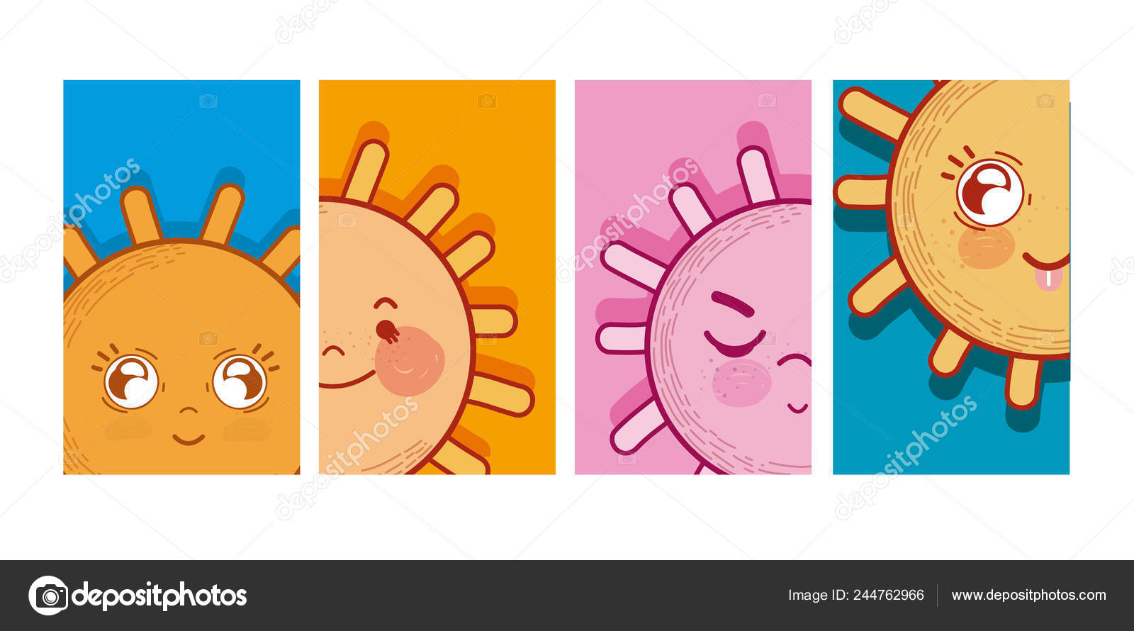 Conjunto Lindos Soles Colección Dibujos Animados Vector Ilustración ...