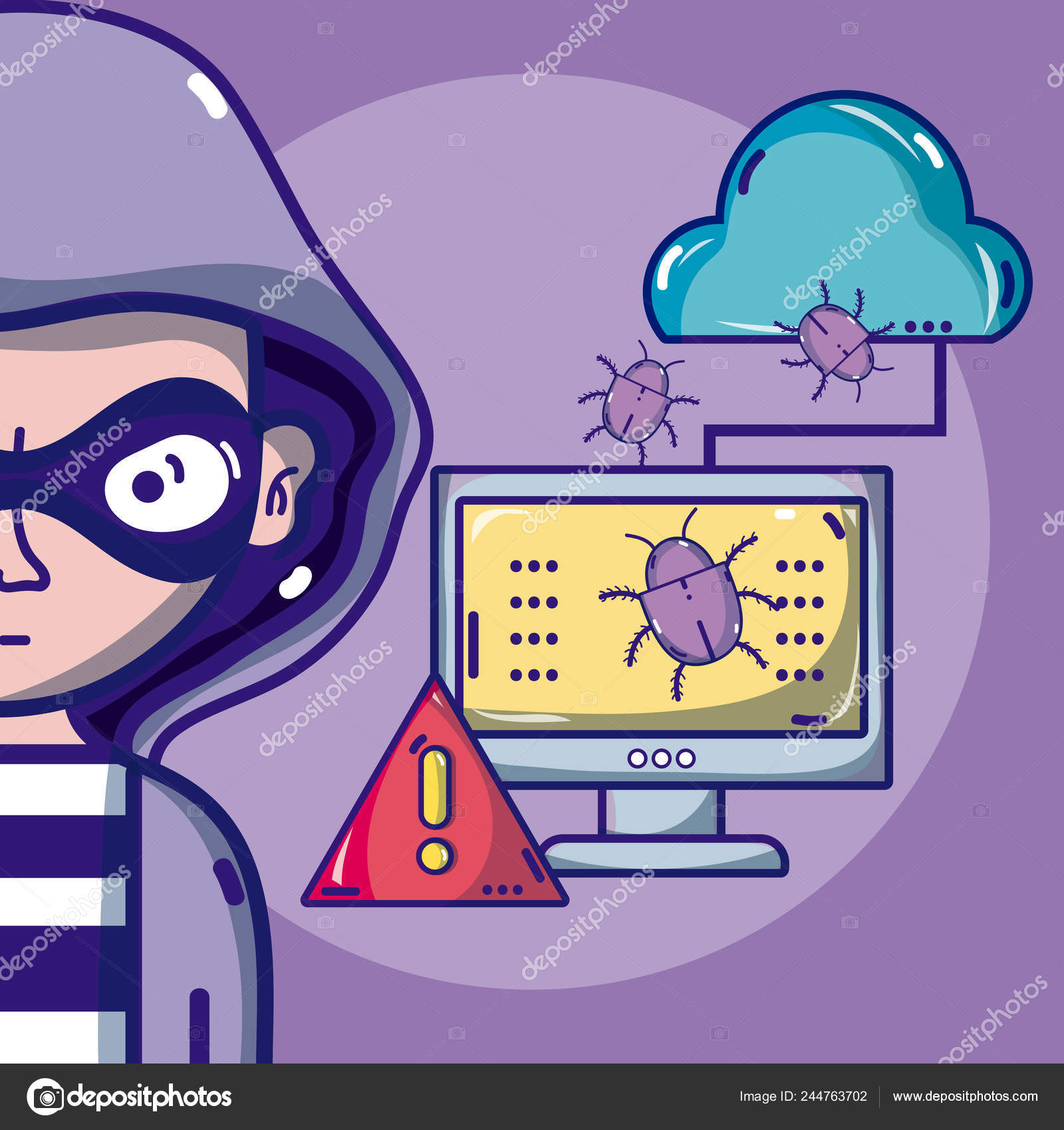 Hacker Cybercrime Virus Cartoons Vector Illustration Graphic Design ...