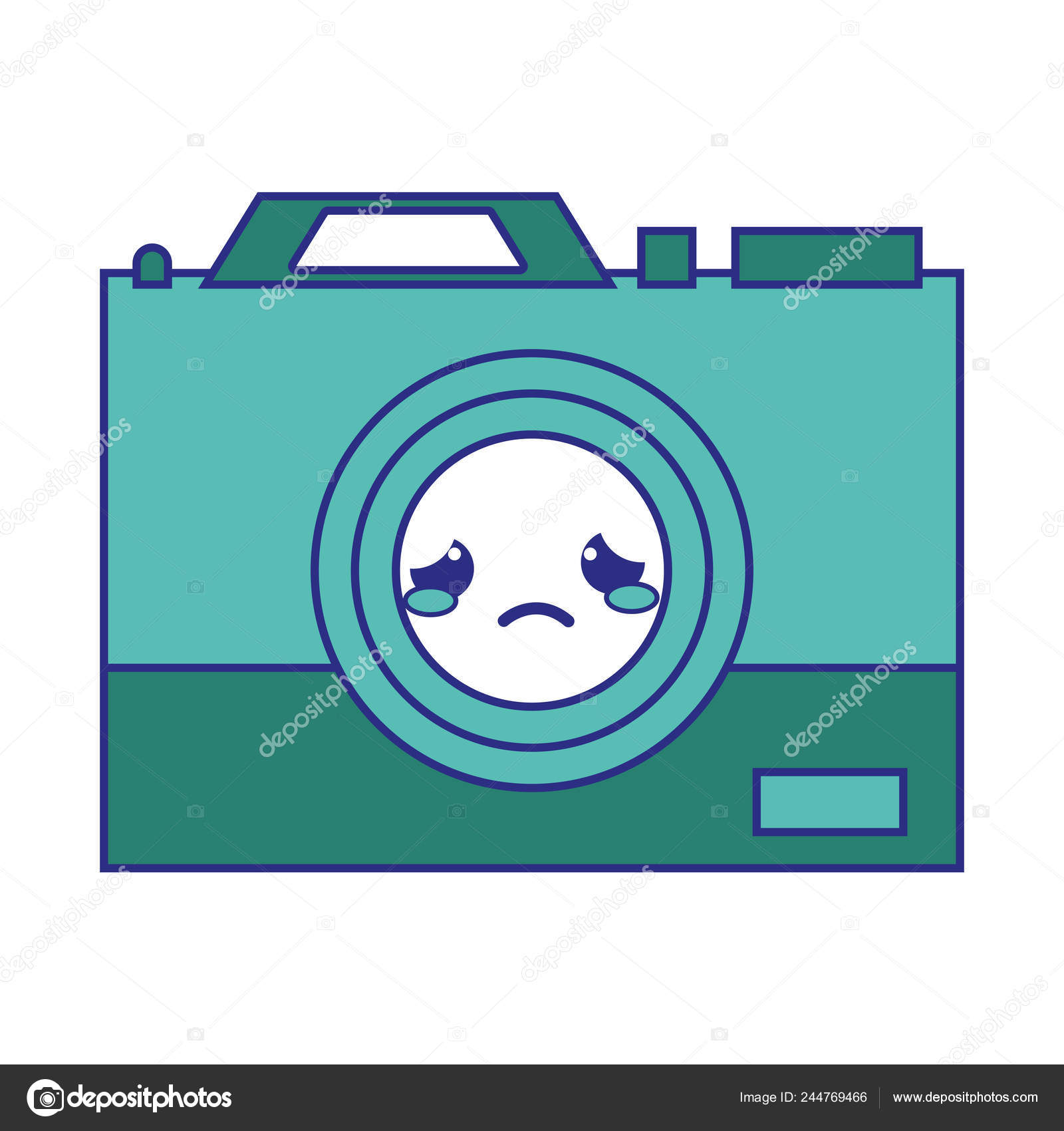 Full Color Crying Camera Technology Kawaii Cartoon Vector Illustration ...