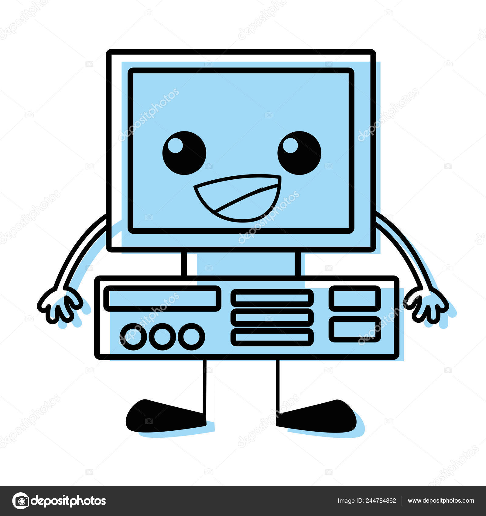 Color Happy Computer Technology Kawaii Arms Legs Vector Illustration ...
