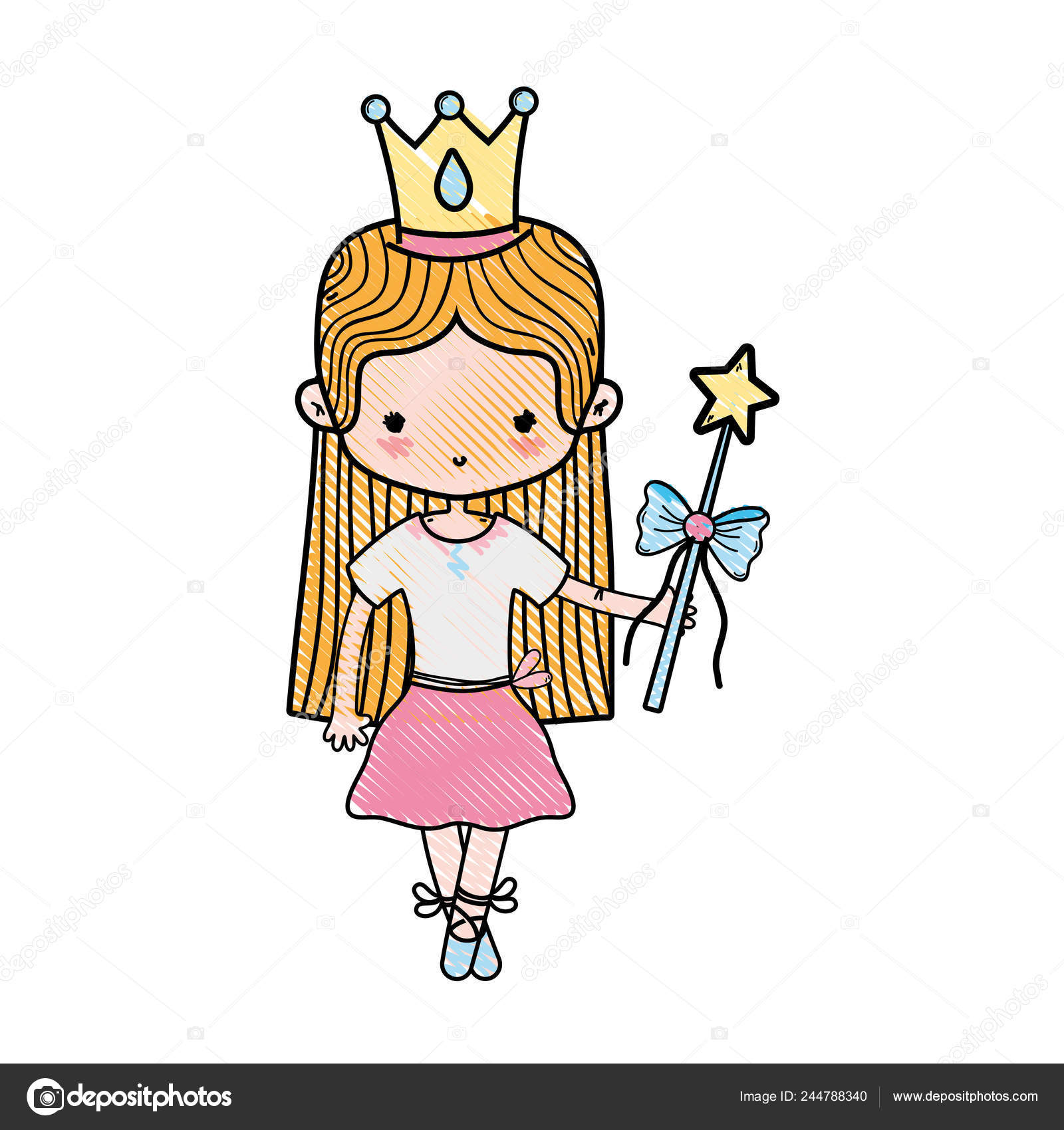 Grated Girl Dancing Ballet Magic Wand Vector Illustration Stock Vector ...