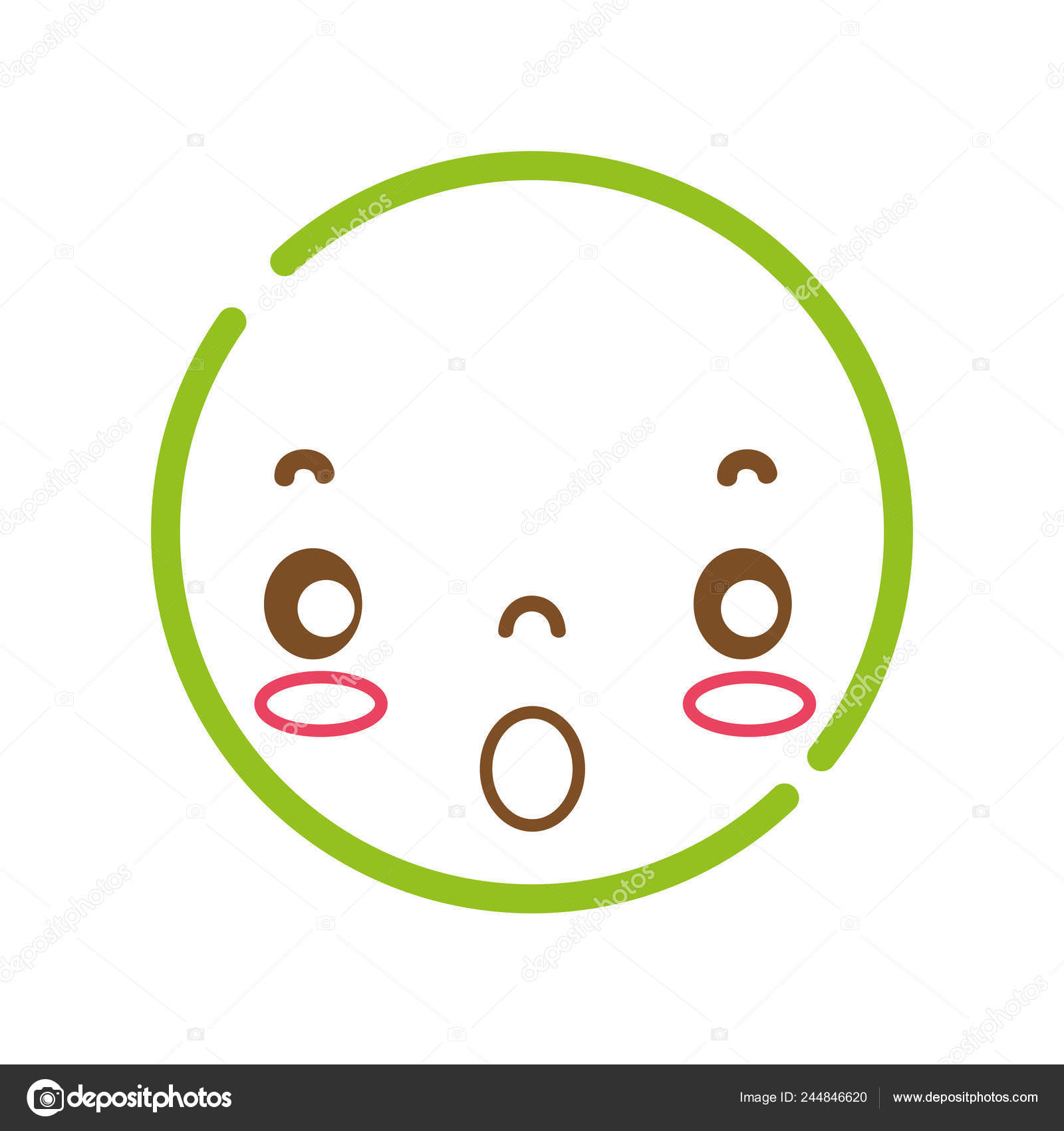 Color Line Kawaii Head Cute Scared Face Vector Illustration Stock ...