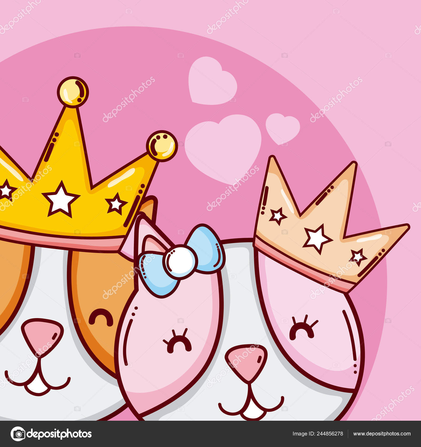 Lindo Rey Reina Gatos Dibujos Animados Vector Ilustración Diseño ...