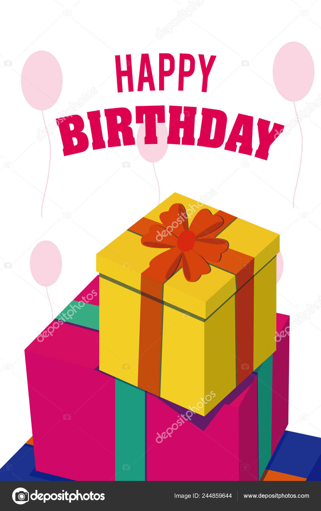 Happy Birthday Card Gift Boxes Colorful Vector Illustration Graphic ...
