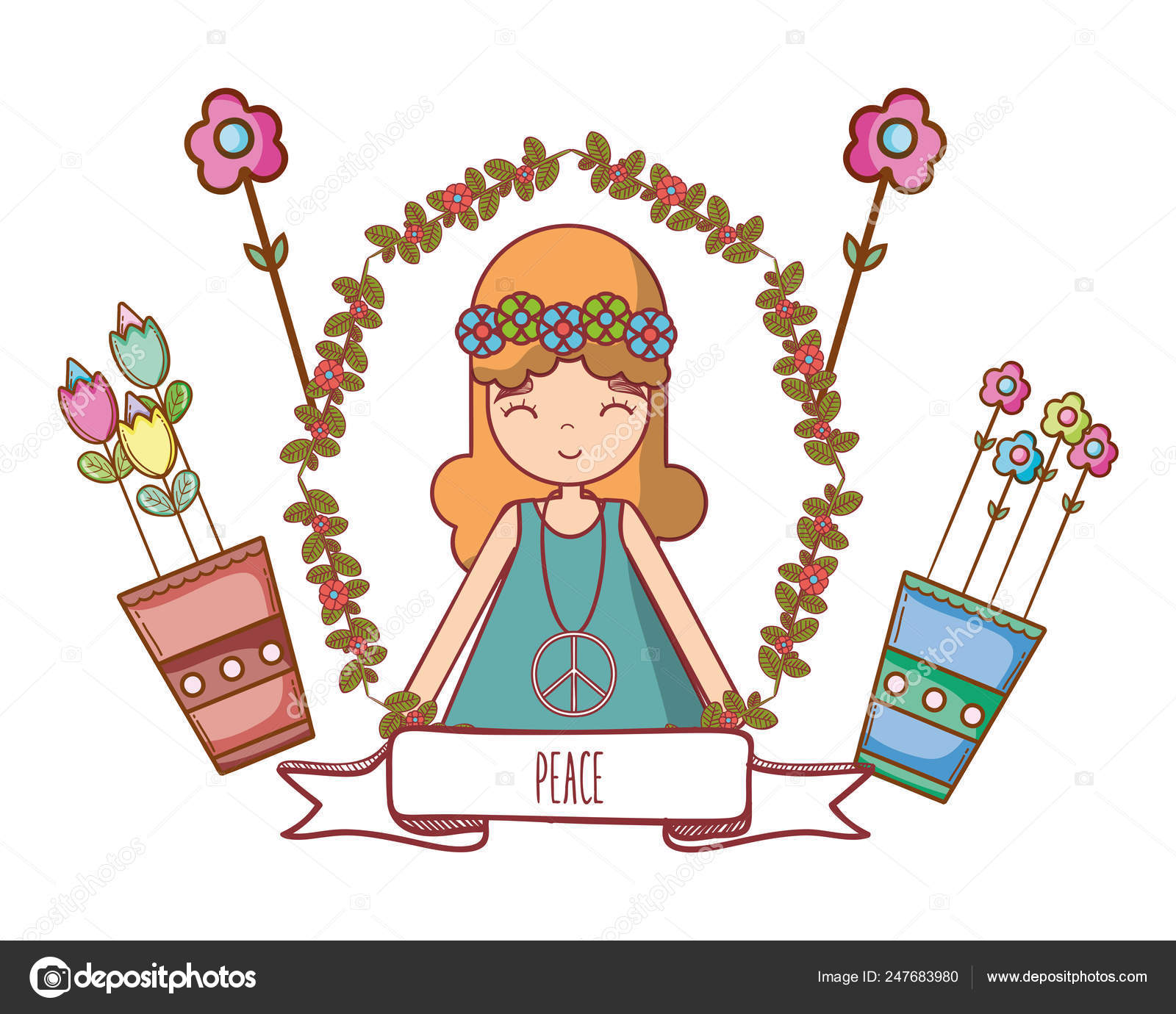 Hippie girl cartoon Stock Vector Image by ©stockgiu #247683980