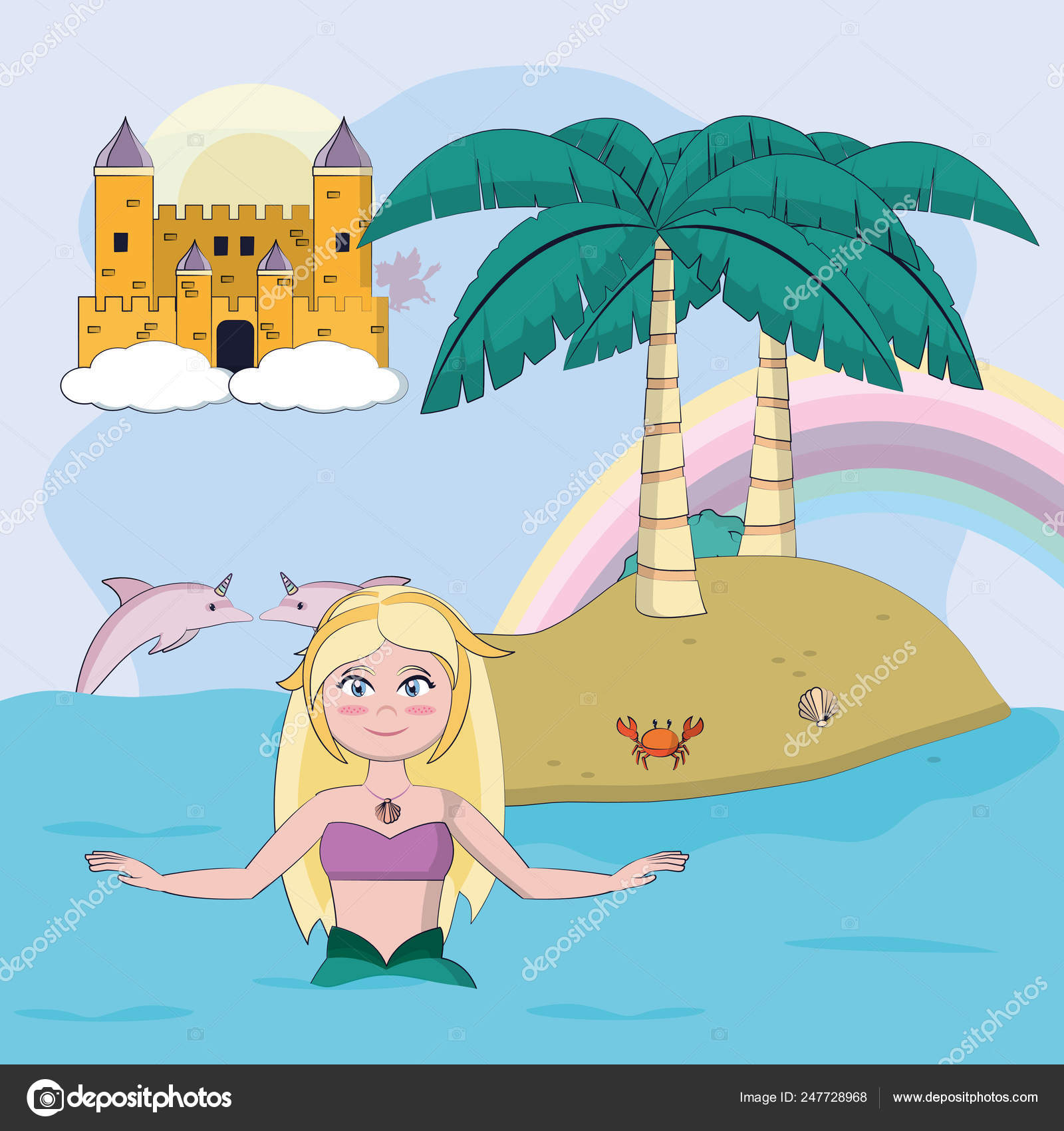 Beautiful and magic mermaid cartoon ⬇ Vector Image by © stockgiu ...