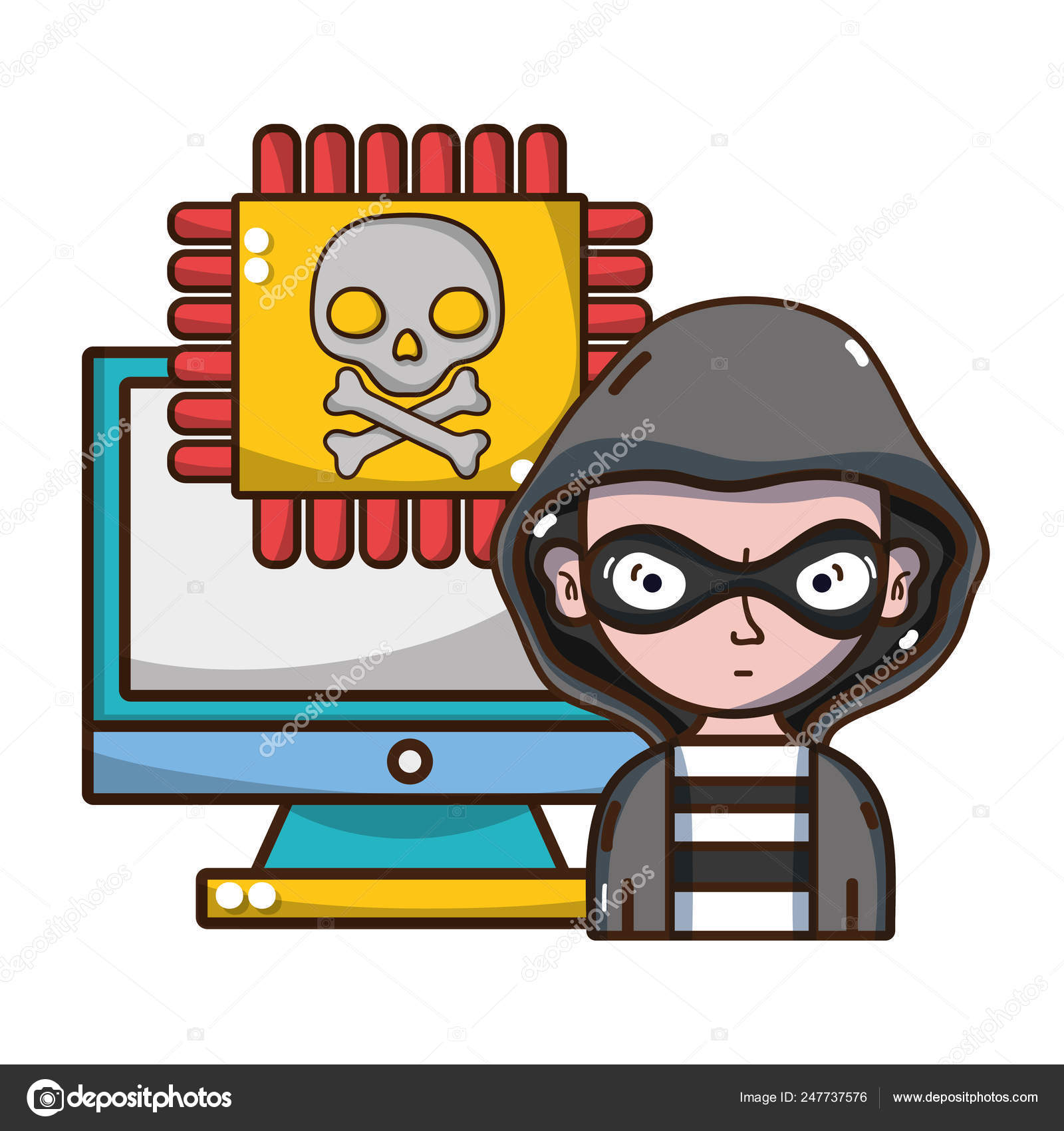 Kartun ancaman keamanan cyber Vektor Stok oleh ©stockgiu 247737576