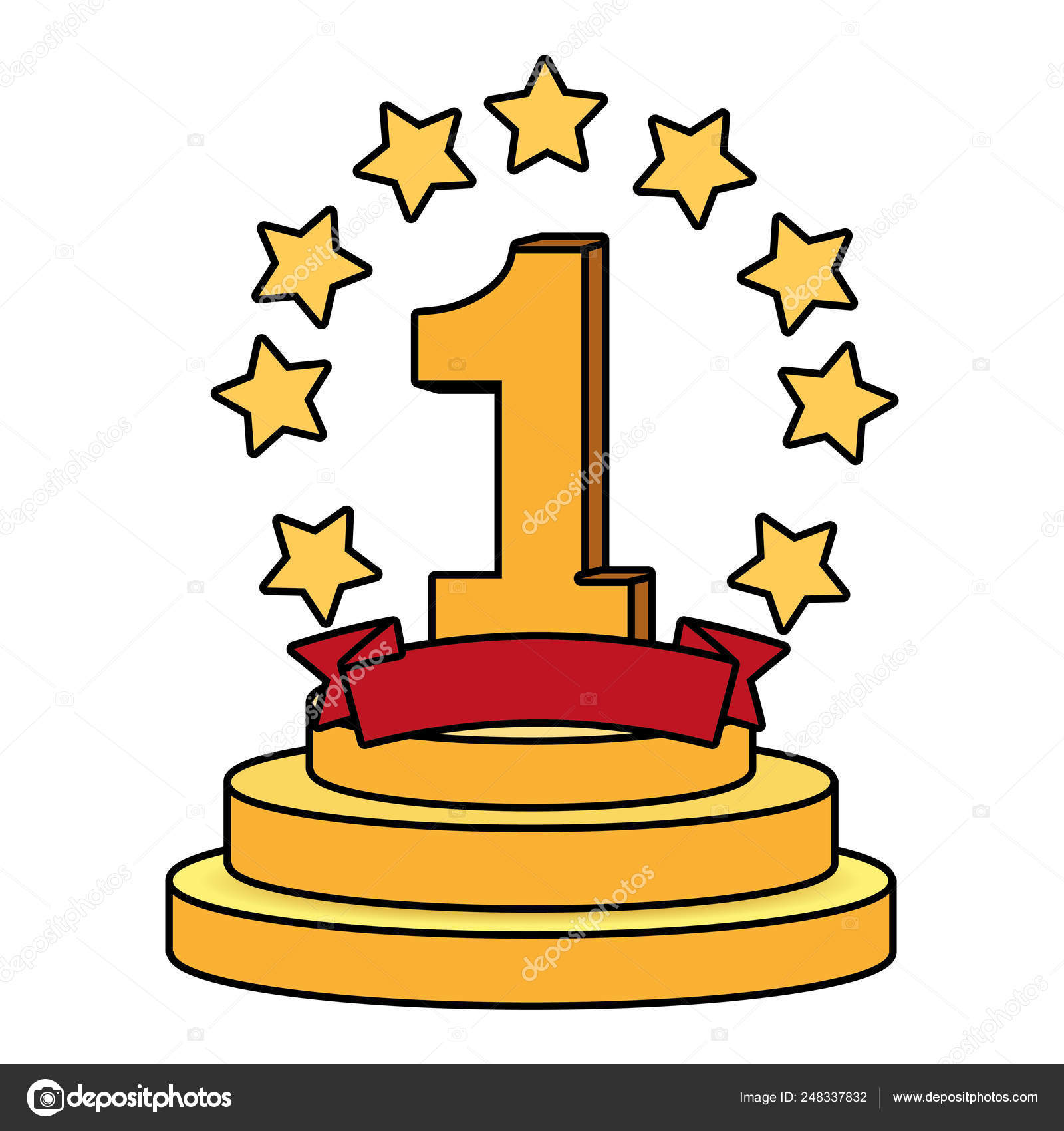 Primeiro lugar no pódio com estrelas e faixa de fita Vetor de ©stockgiu ...