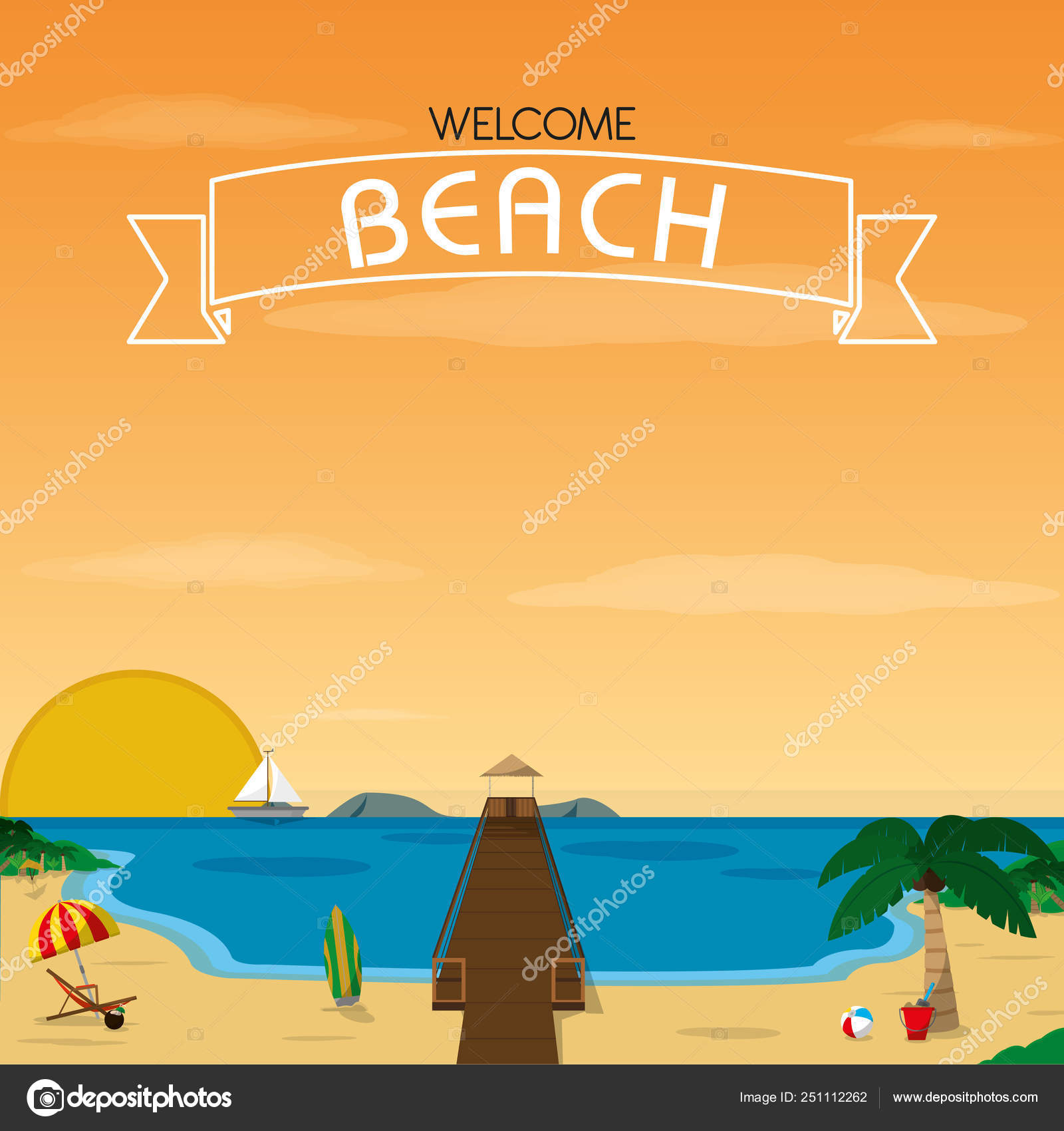 Playa con diseño de muelle Vector de stock #251112262 de ©stockgiu