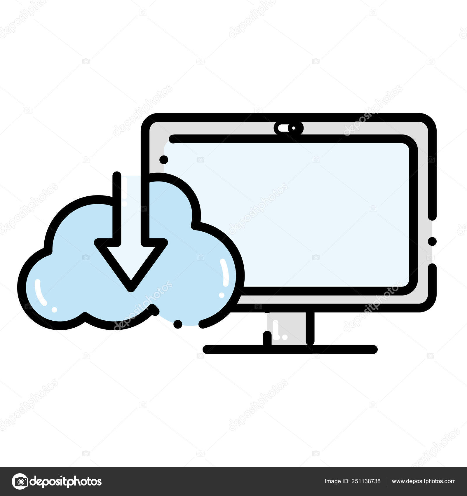Dashed line computer technology with cloud data downloading Stock ...