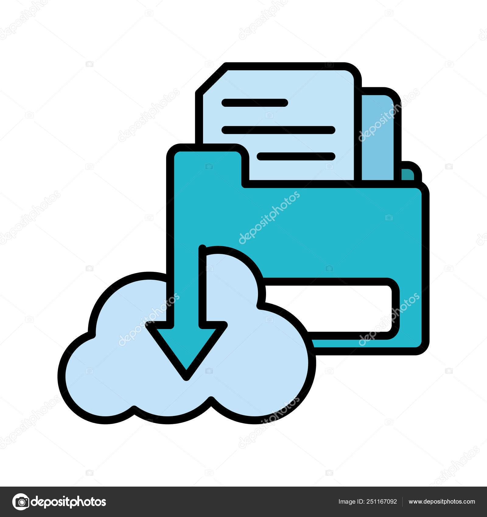 Line color documents inside file folder and cloud downloading — Stock Vector © stockgiu #251167092