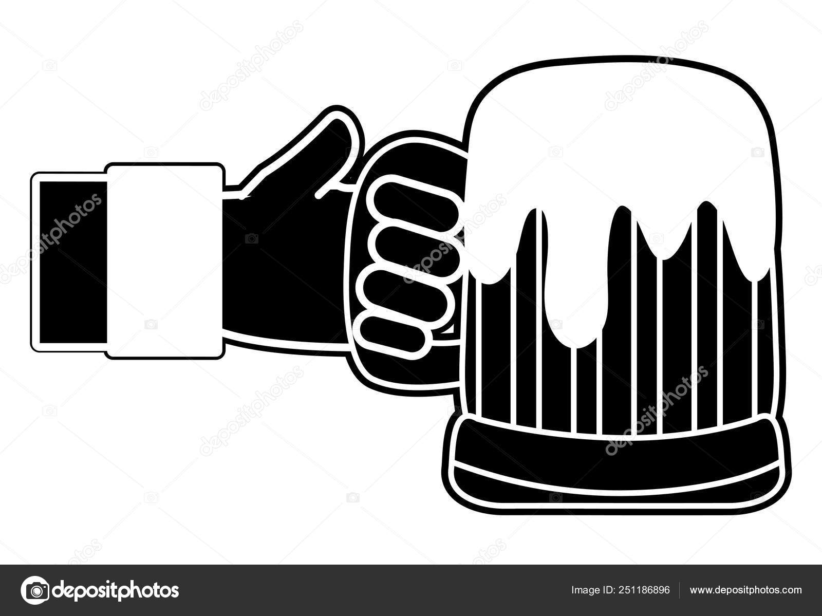 Silueta mano hombre con cerveza alcohol vidrio Vector de stock por ...