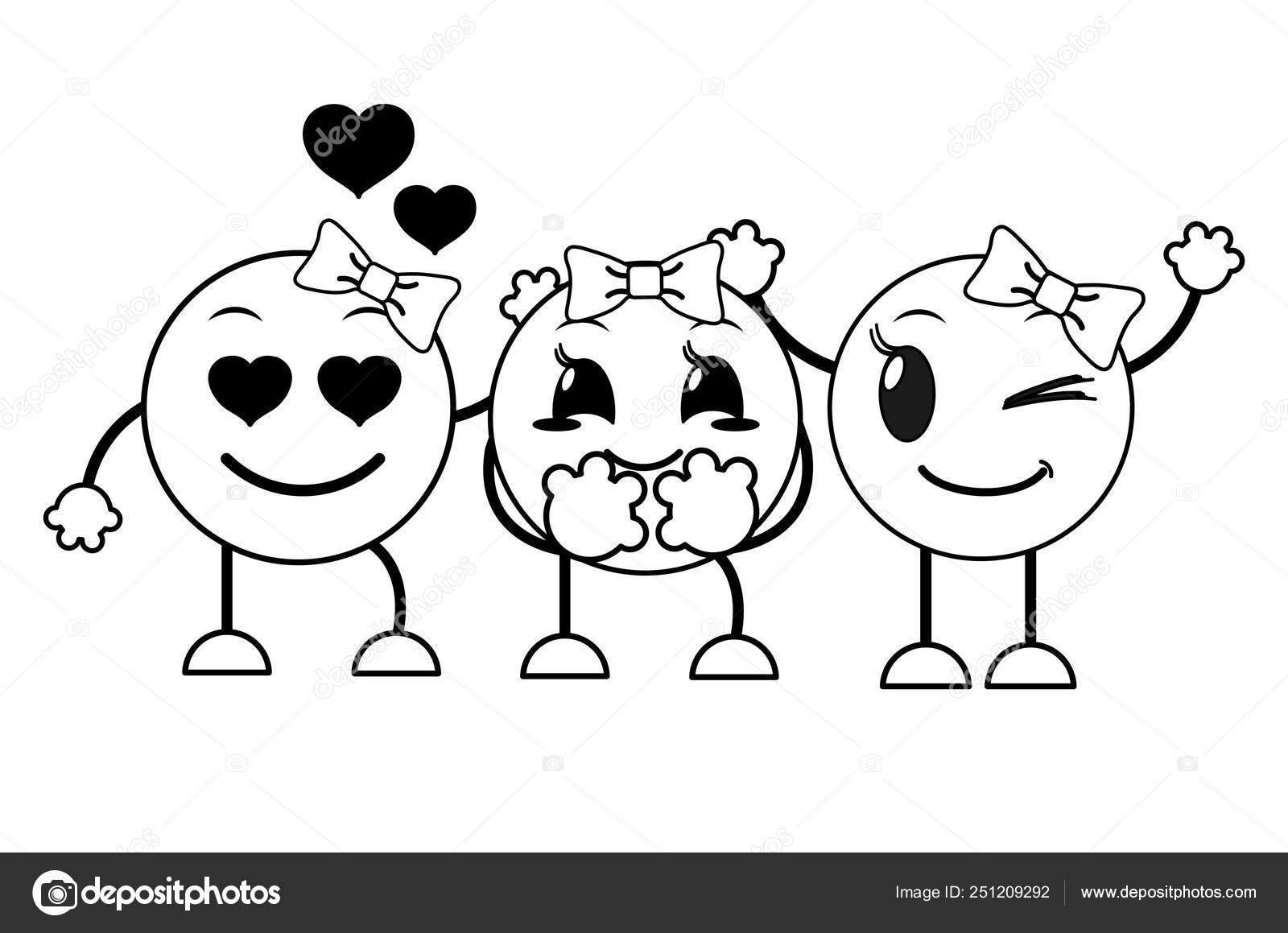 Line cute emoji friends with faces expression Stock Illustration by ...