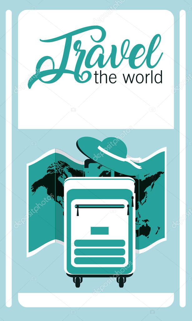 Viaja por el mundo con el equipaje y el mapa ilustración vectorial ...