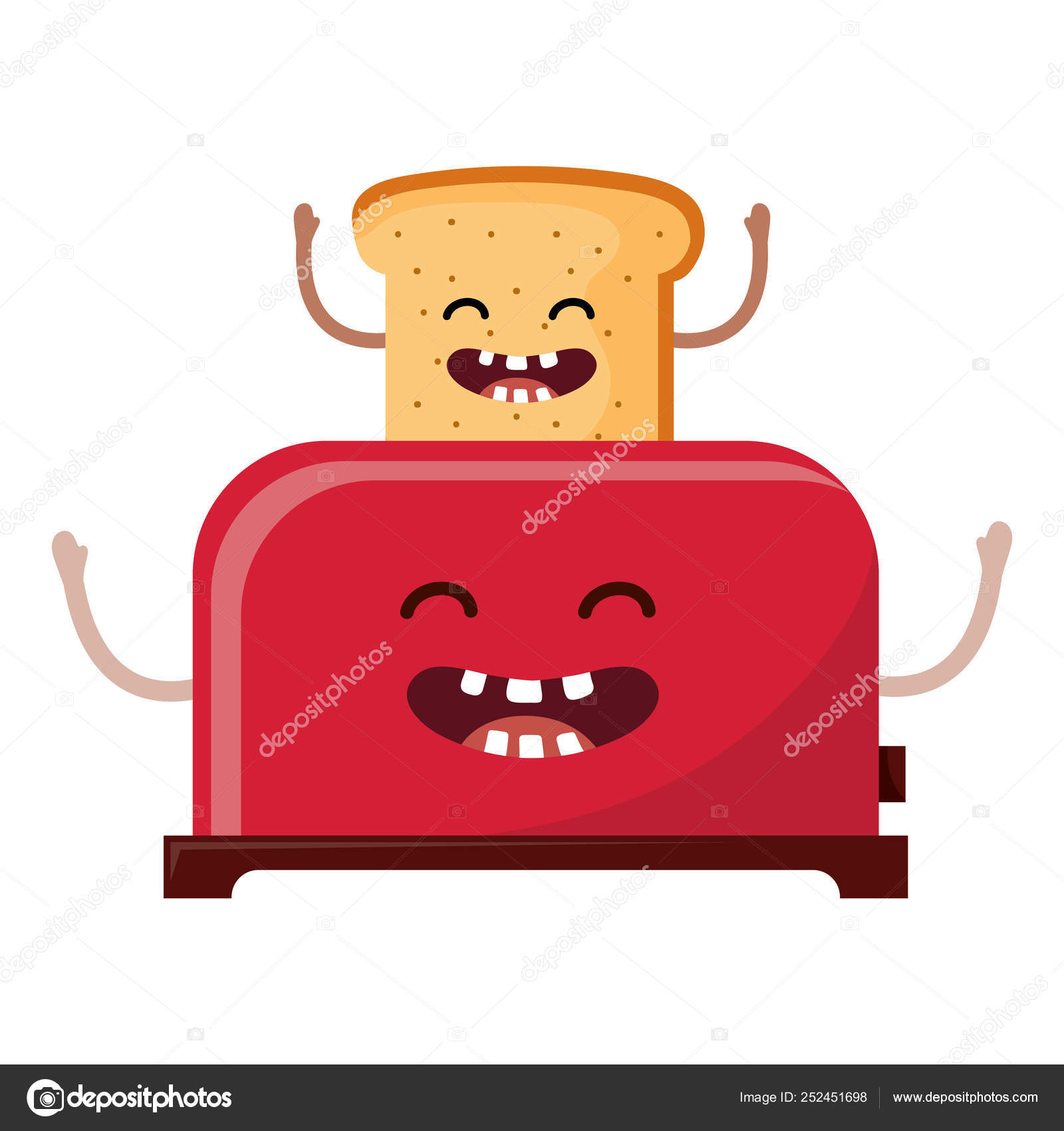 Cute Kawaii Bread Toaster Bread Slice Cartoon Vector Illustration ...