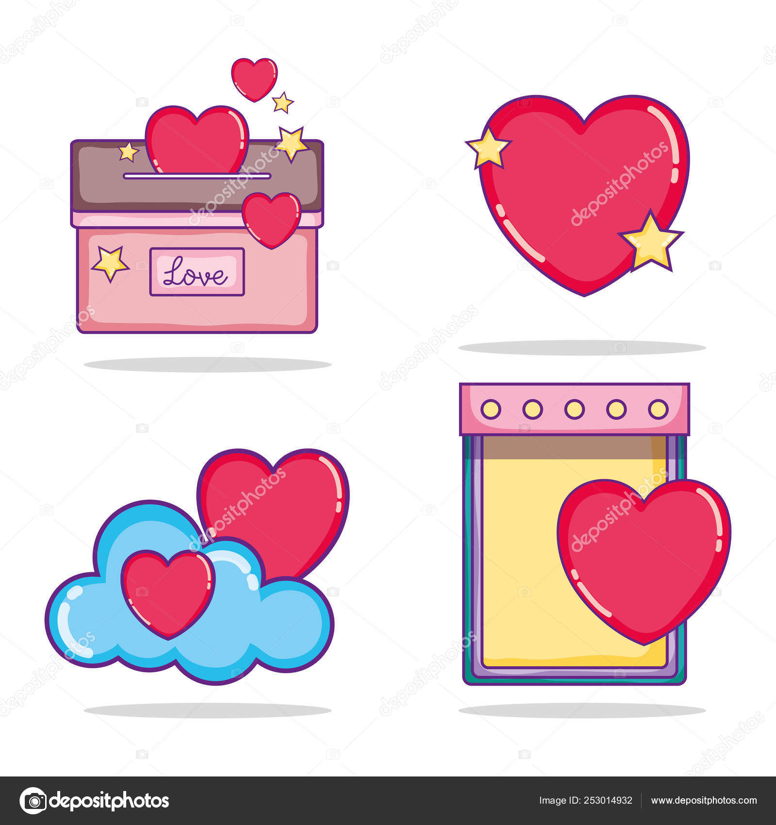 Set Hearts Cartoons Icons Vector Illustration Graphic Design Stock ...