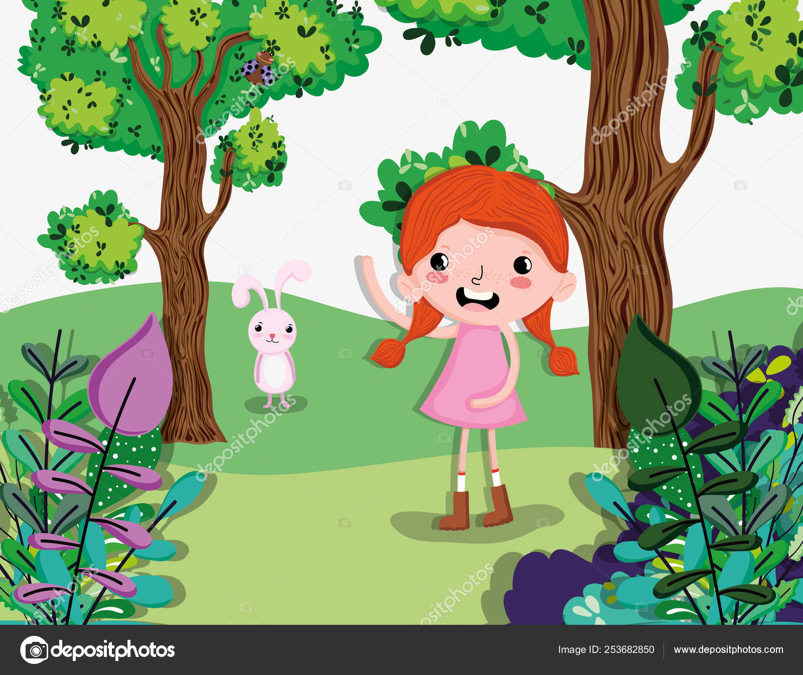 Beautiful girl at forest Stock Vector by ©stockgiu 253682850