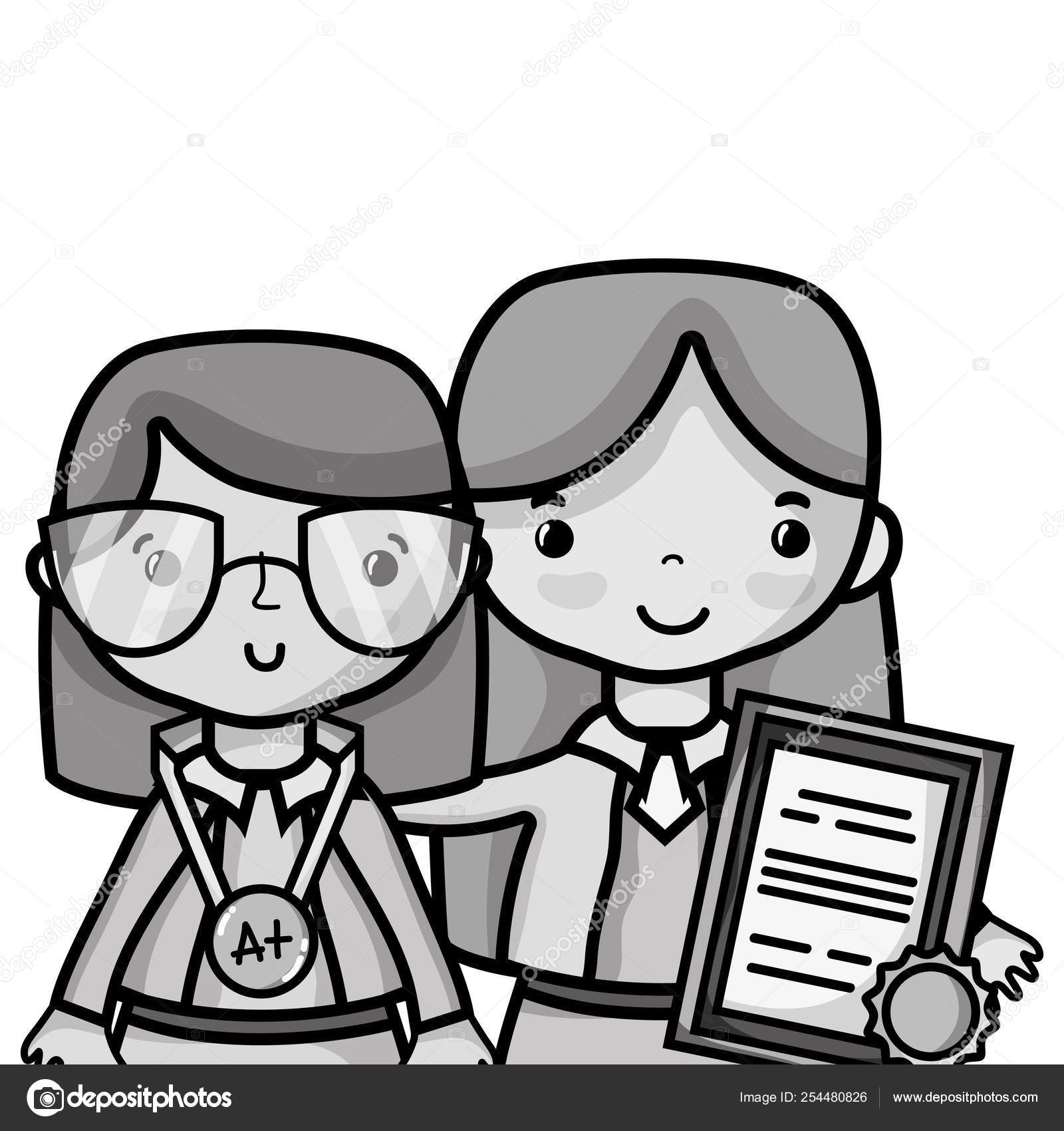 Grayscale teacher with student to class education lesson Stock Vector ...
