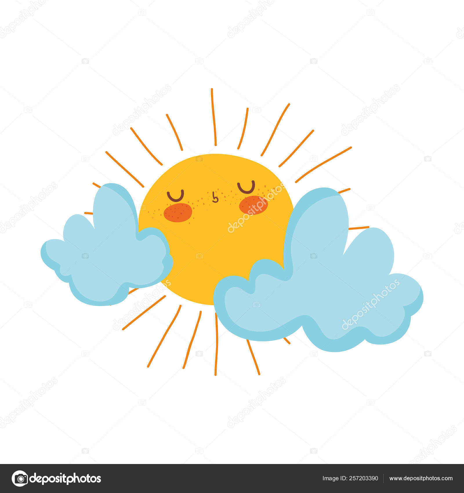Soare drăguț și nori desenate Ilustrație de stoc de © stockgiu # 257203390