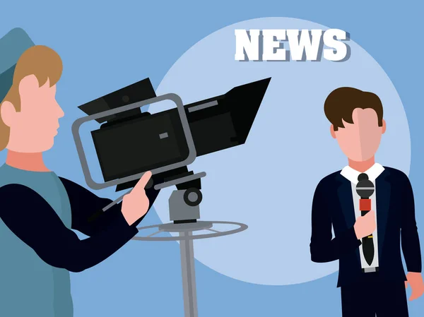 Mens News Reporter Transmitting Live Camera Man Cartoon Vector ...
