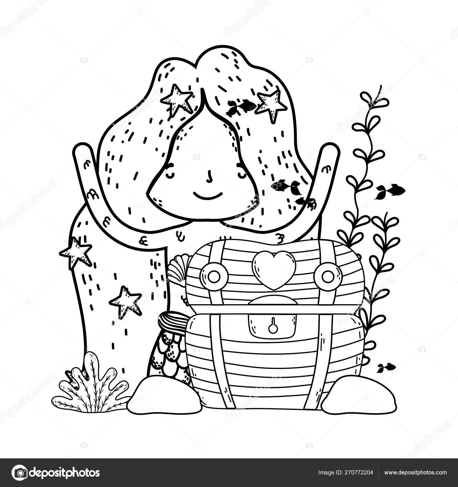 Mermaid with treasure chest undersea scene Stock Vector by ©stockgiu ...