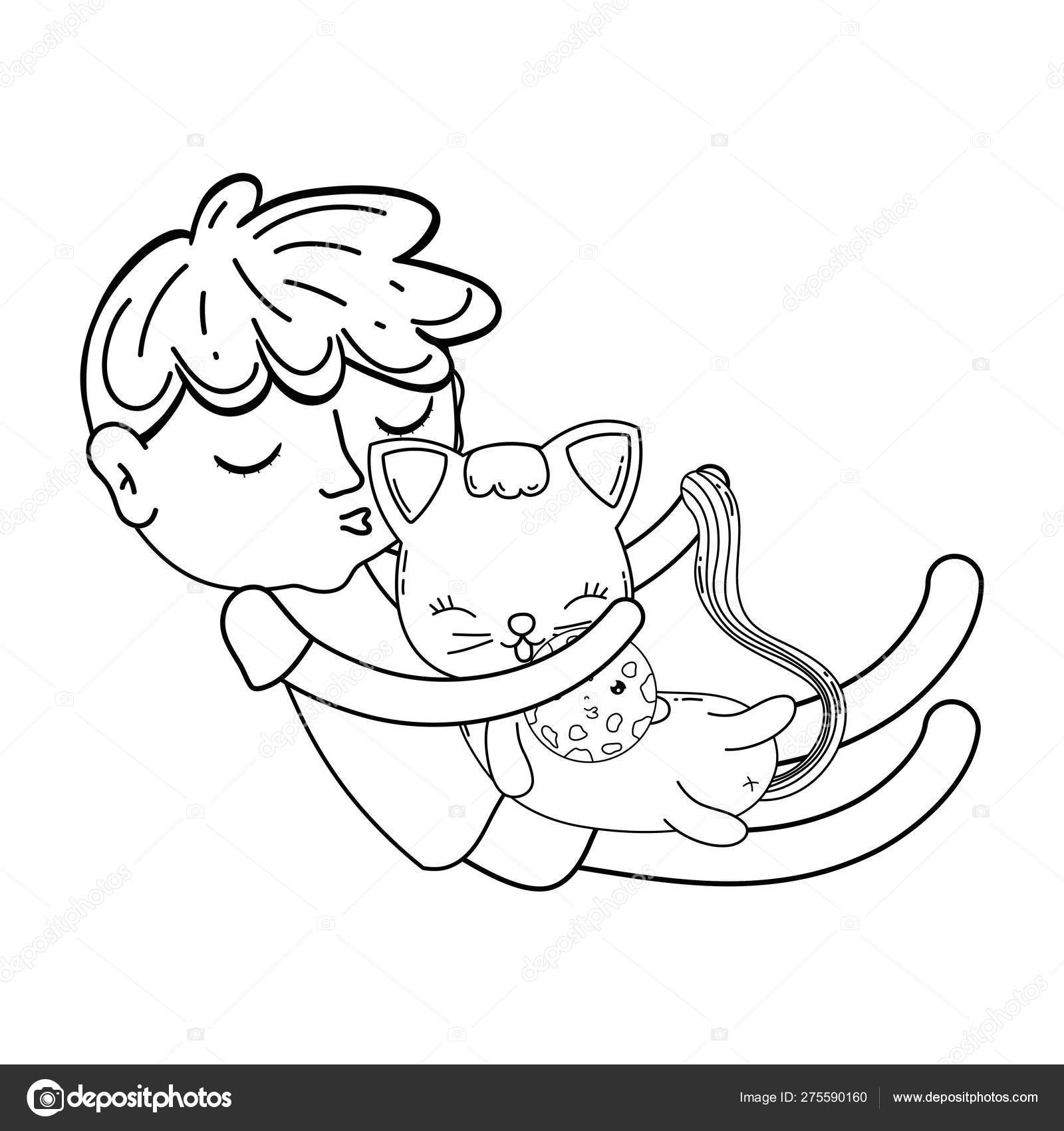 Image vectorielle Petit garçon avec chat kawaii caractère par ©stockgiu ...