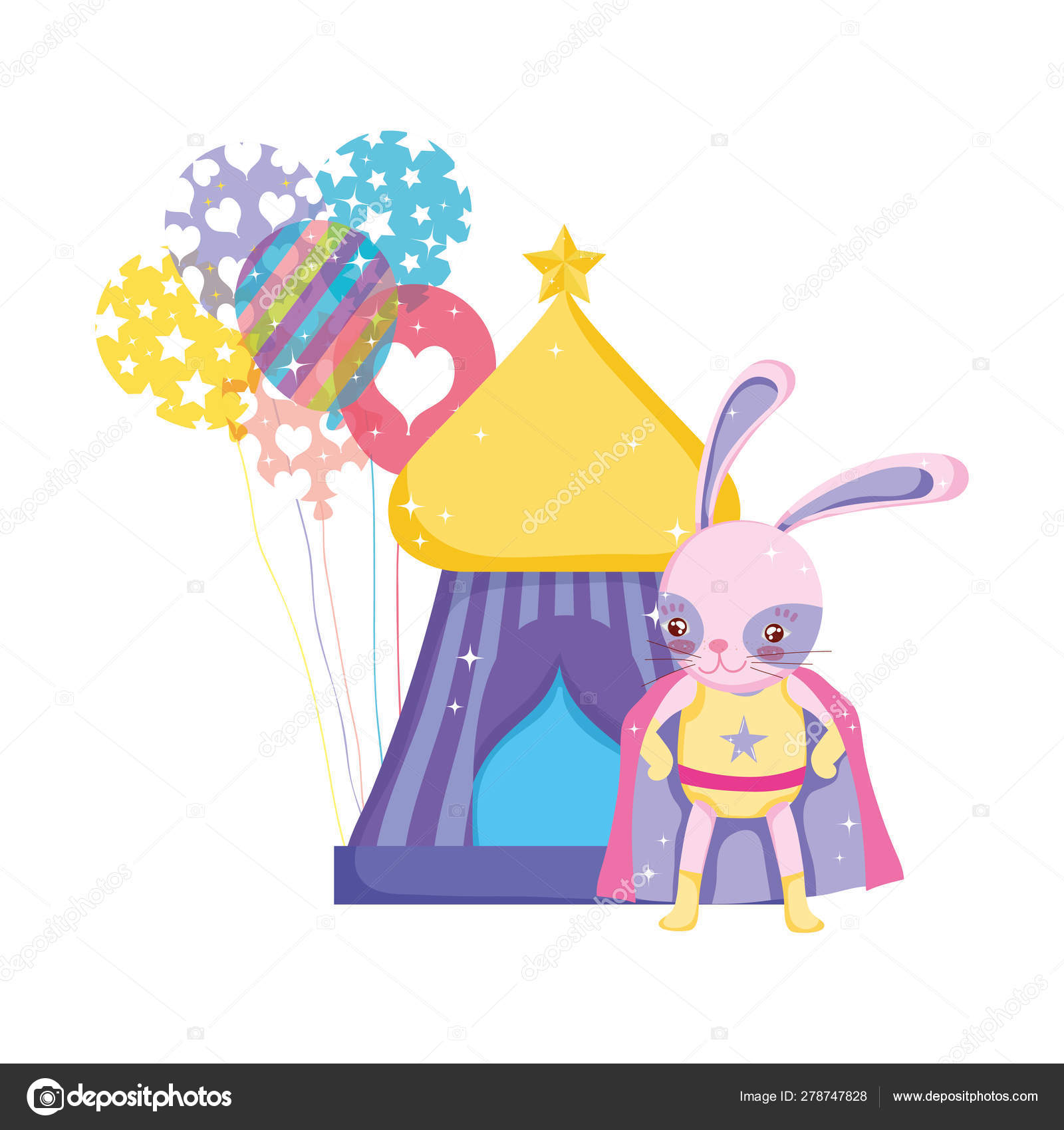 Cute circus rabbit with layer and balloons helium Stock Vector Image by ...