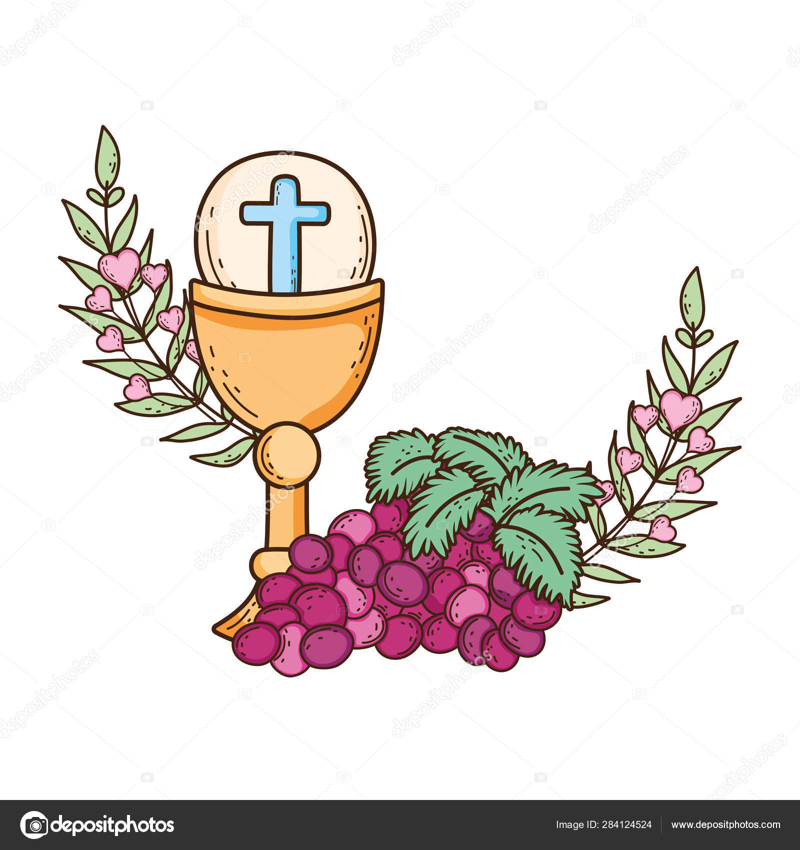 Calice sacré religieux avec raisins Vecteur par ©stockgiu 284124524
