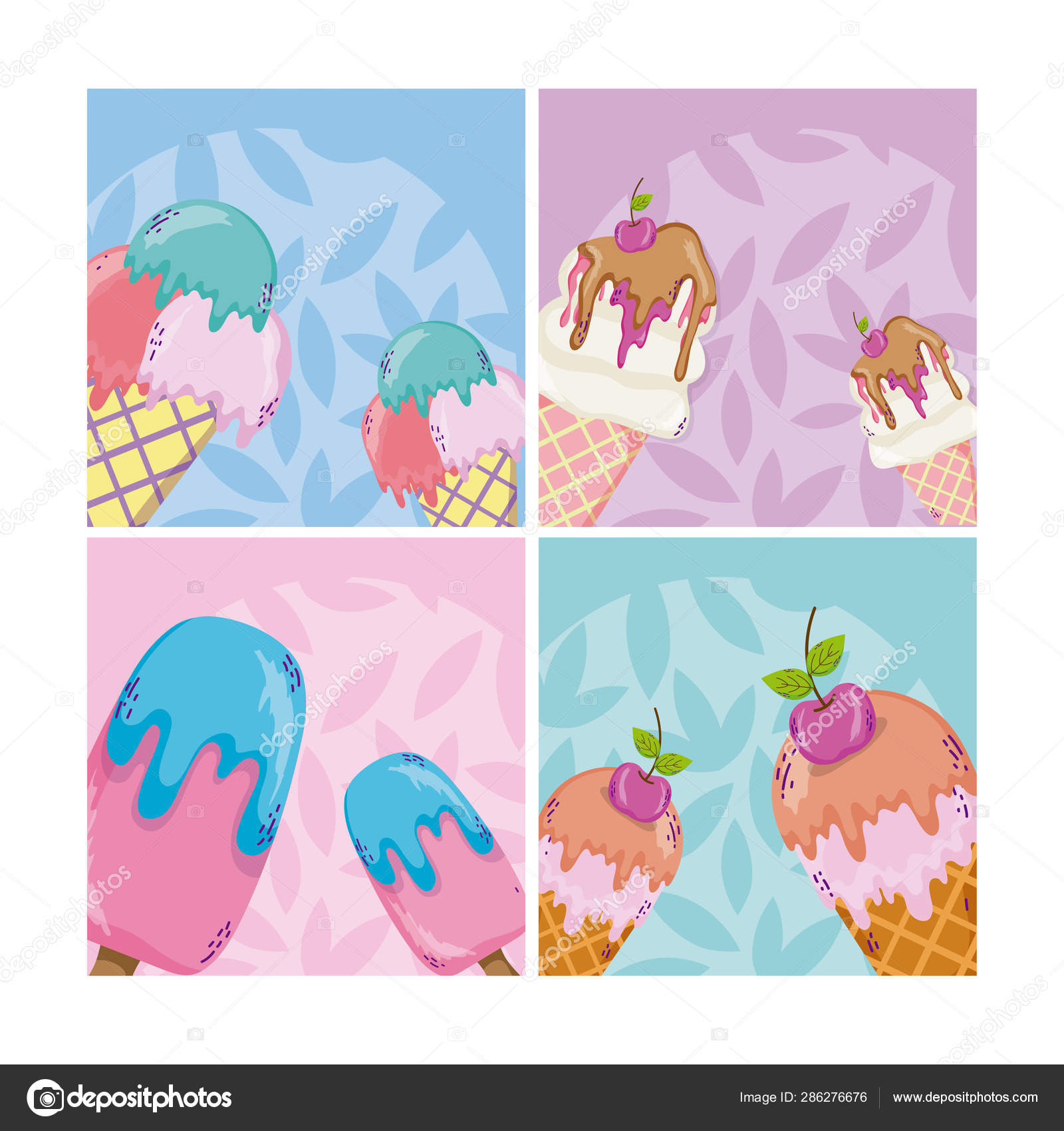 Conjunto de dibujos animados de helados Vector de stock #286276676 de ...