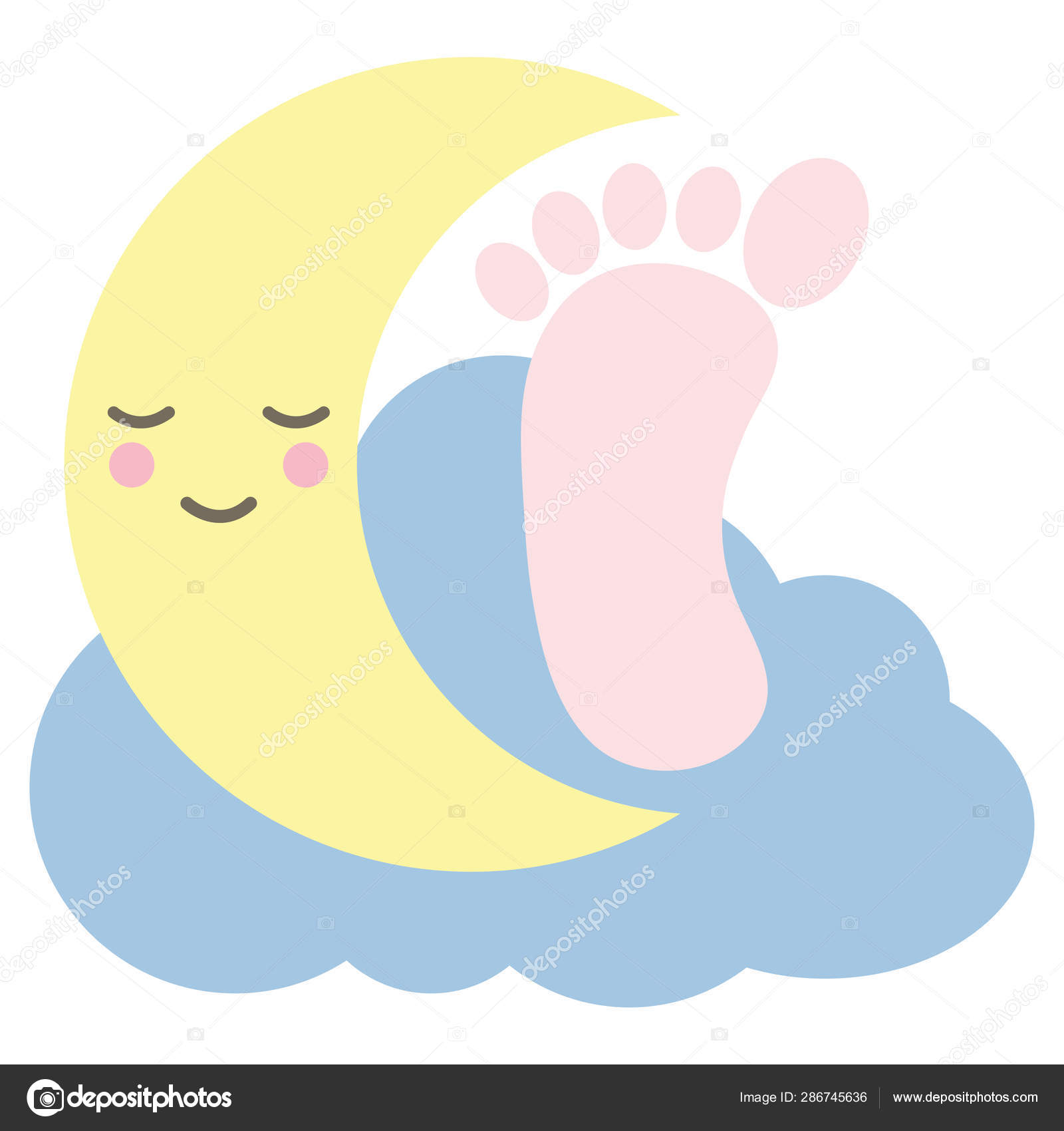 Baby foot print with moon kawaii character Stock Vector by ©stockgiu ...