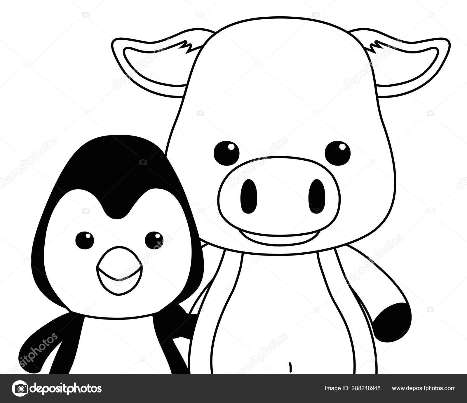 Penguin and pig cartoon design Stock Vector Image by ©stockgiu #288248948