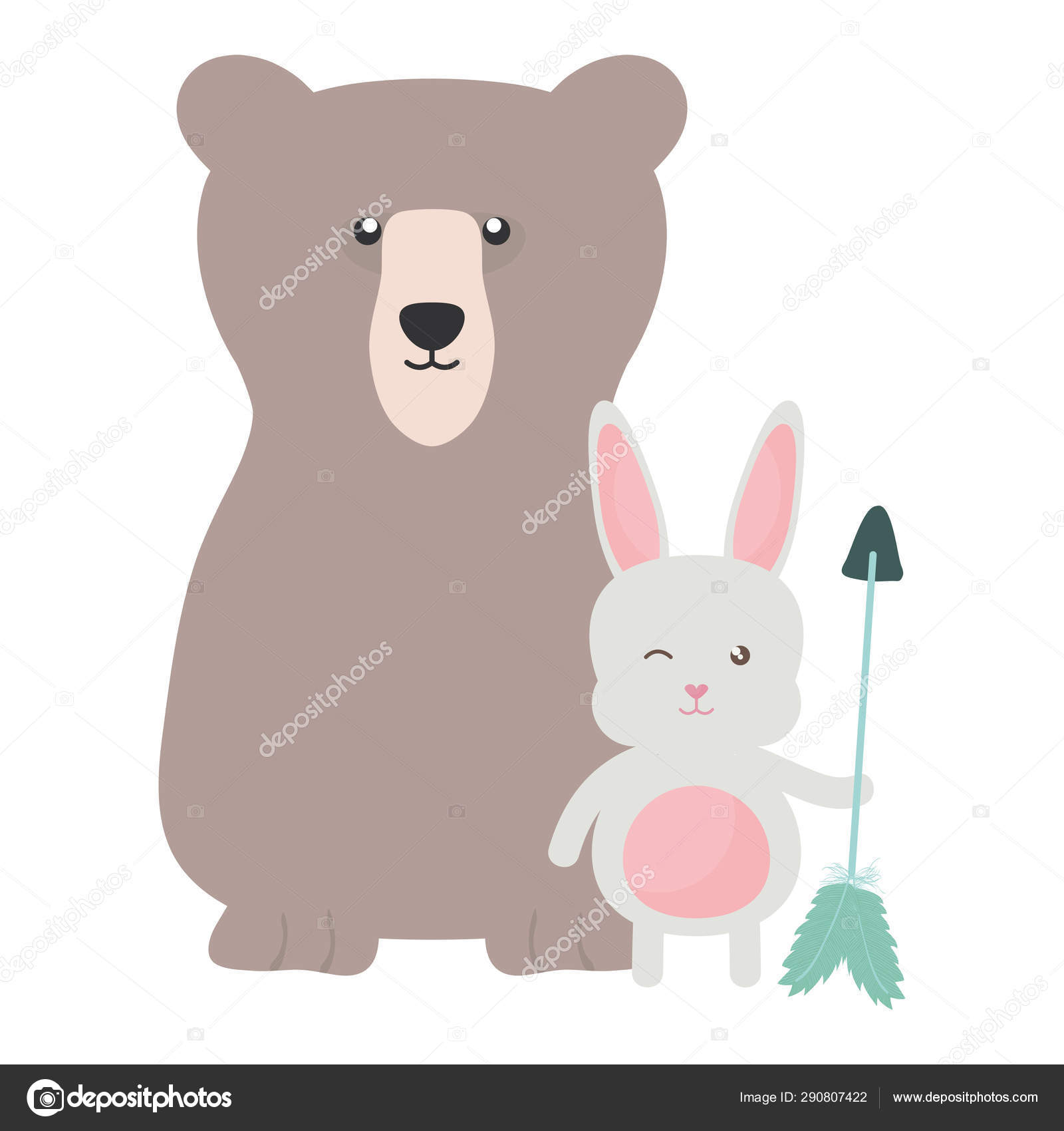 Bear grizzly and rabbit with arrow bohemian style Stock Vector by ...