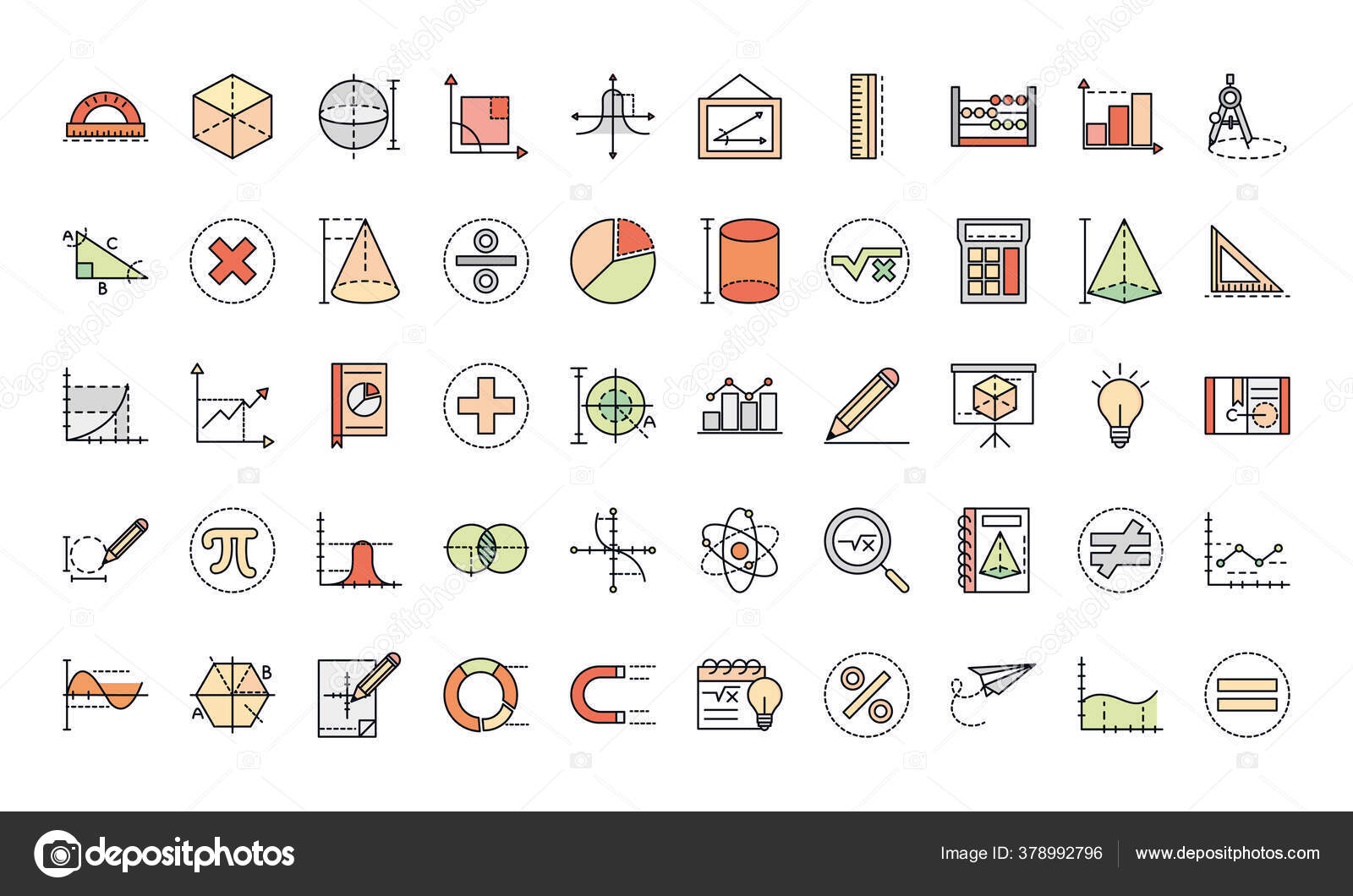 Math education school science icons collection line and fill style ...
