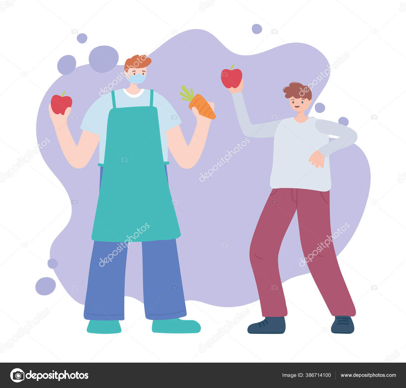 Thank you essential workers, farmer and boy with fruit and vegetable ...