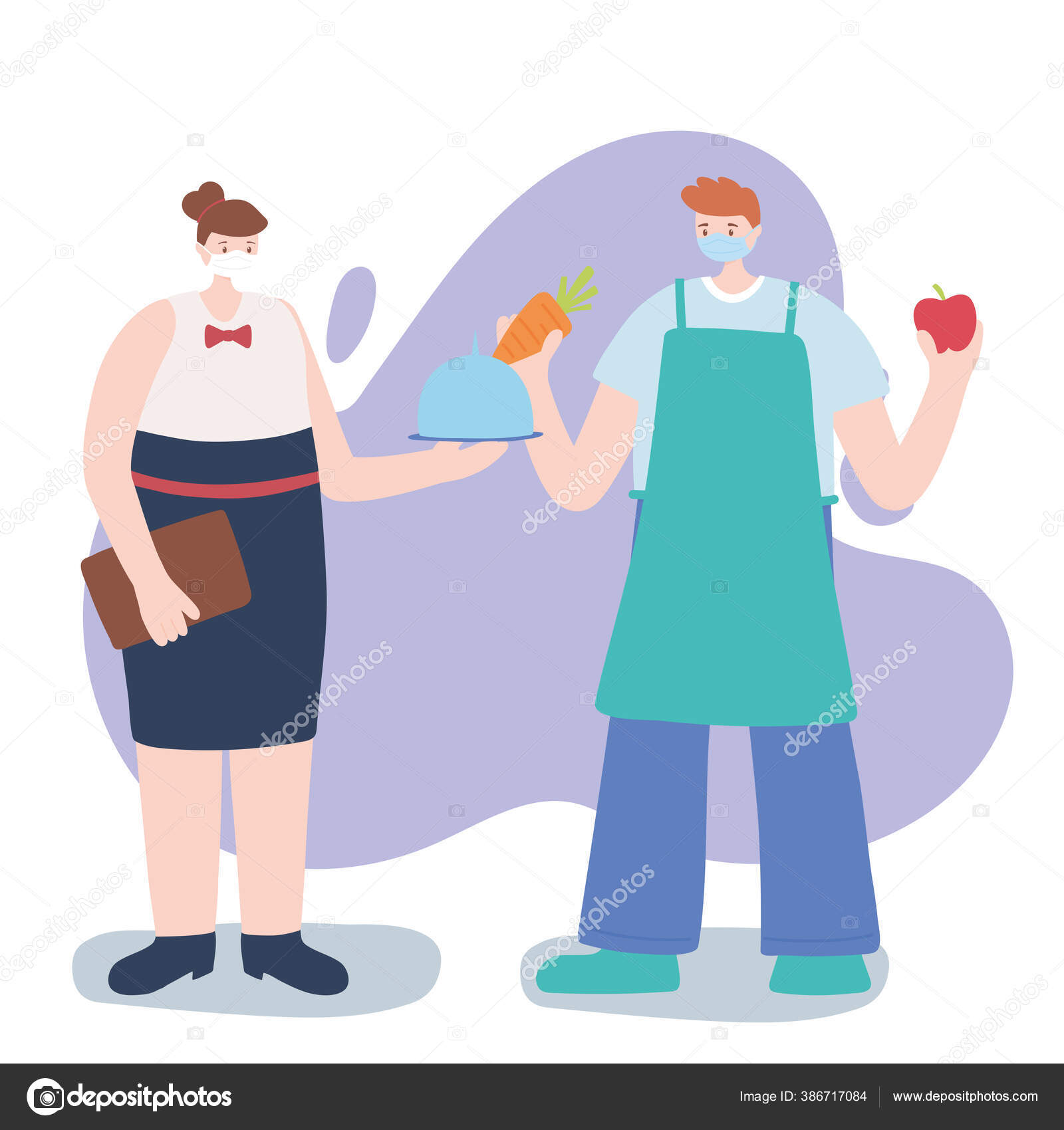 Thank you essential workers, waitress and farmer characters, wearing ...