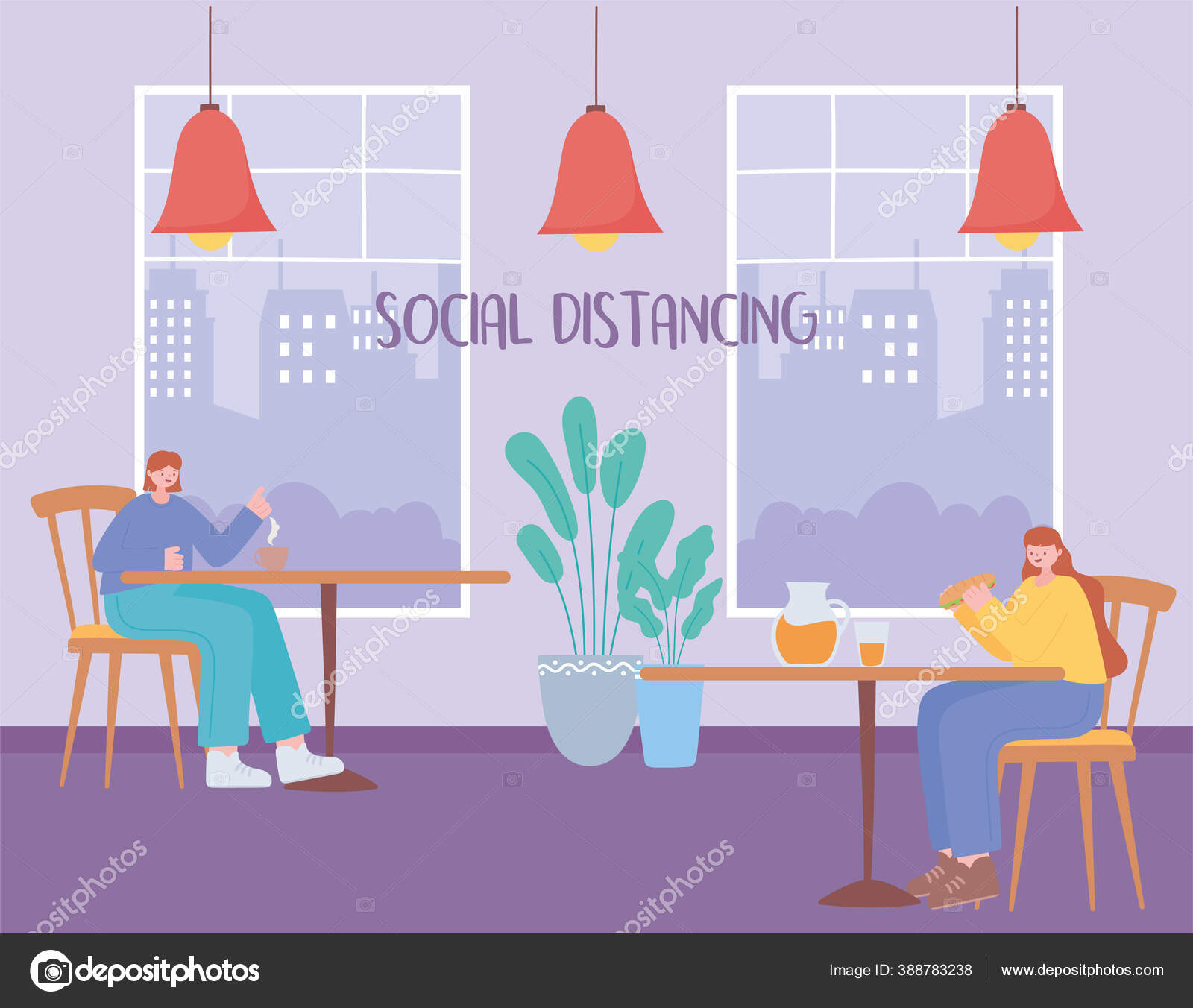 Restaurant social distancing, people eating distance from each other to ...