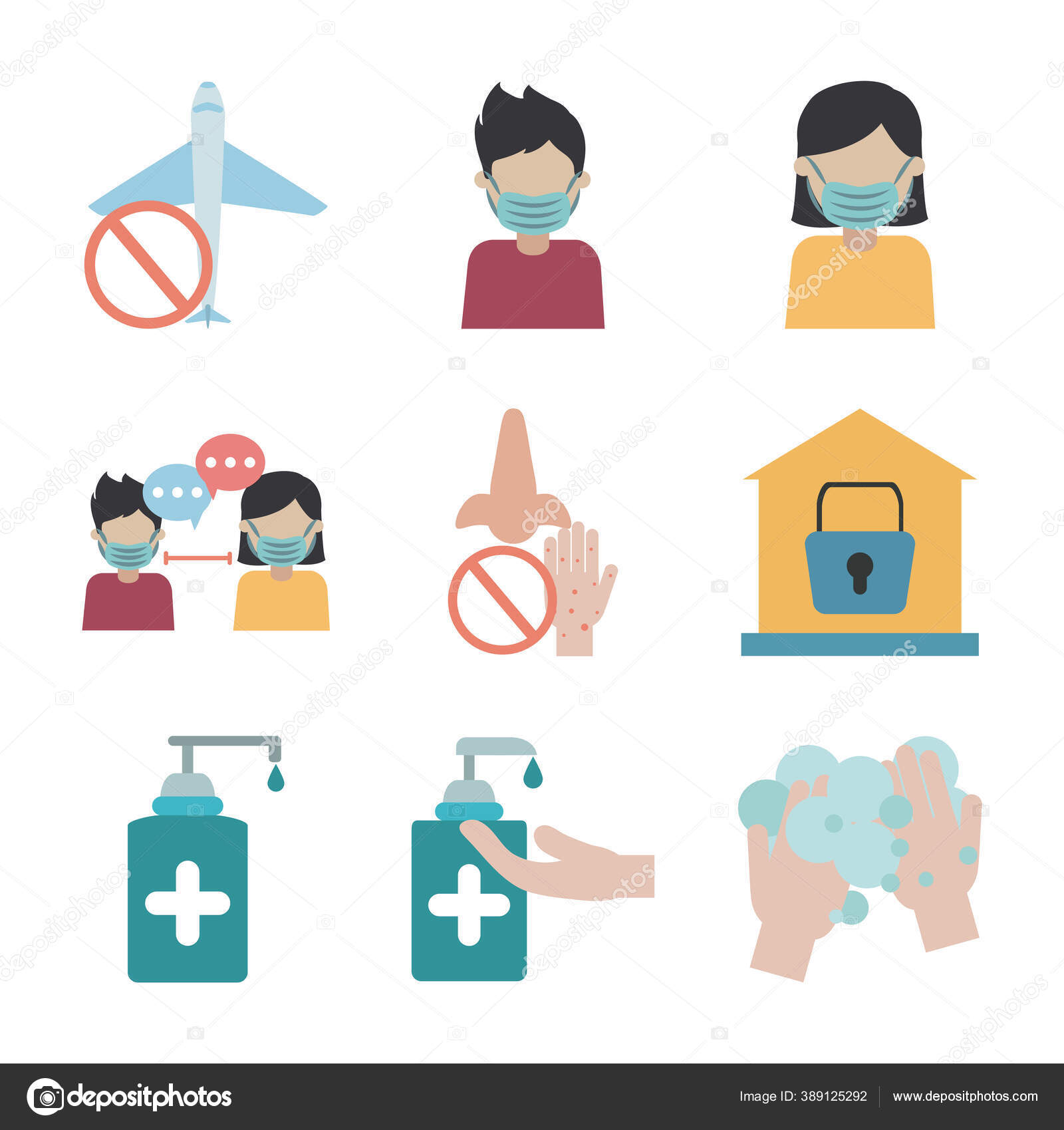 Covid 19 coronavirus, prevention outbreak disease pandemic virus icons ...