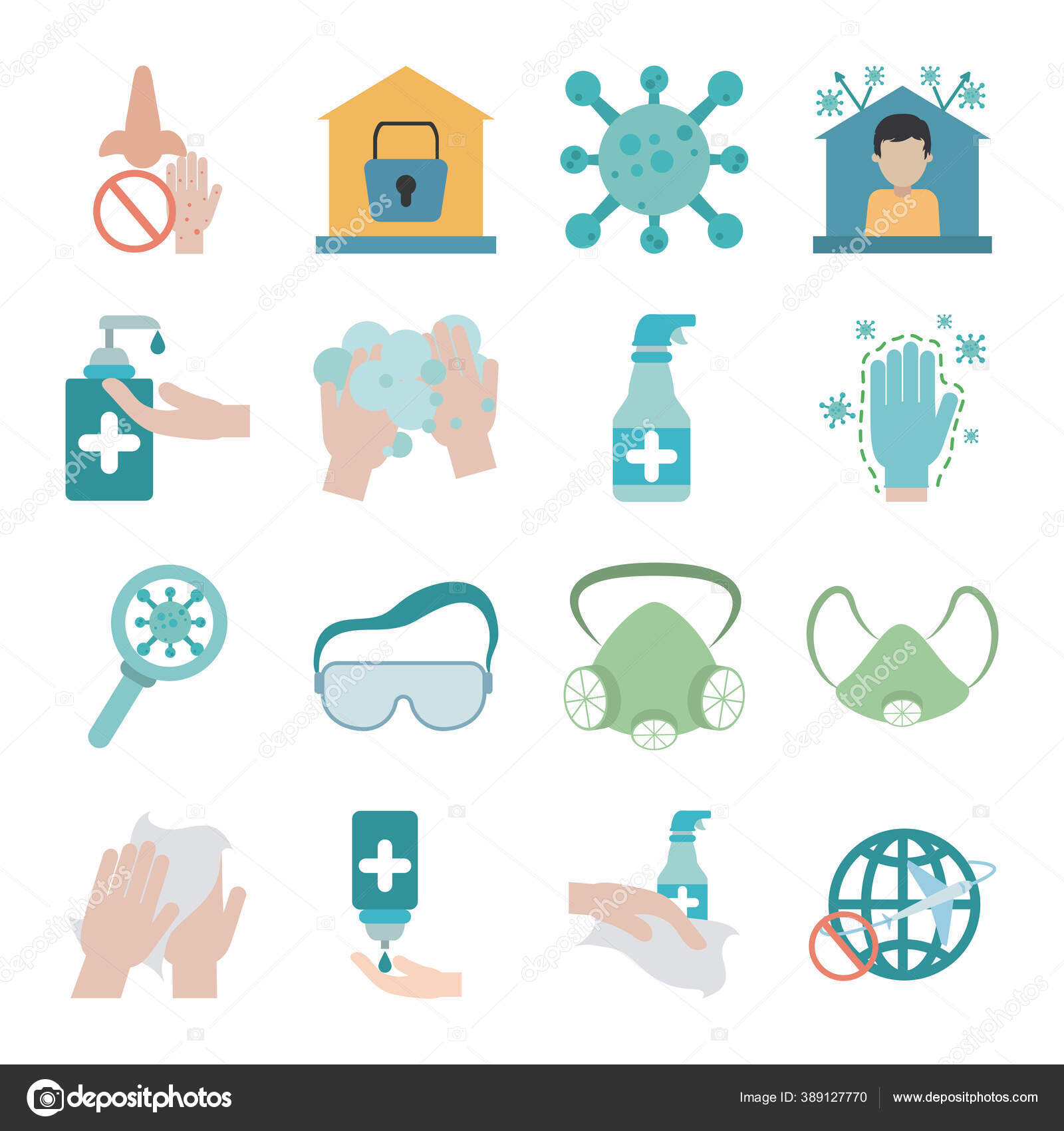 Covid 19 coronavirus, prevention outbreak disease pandemic virus icons ...