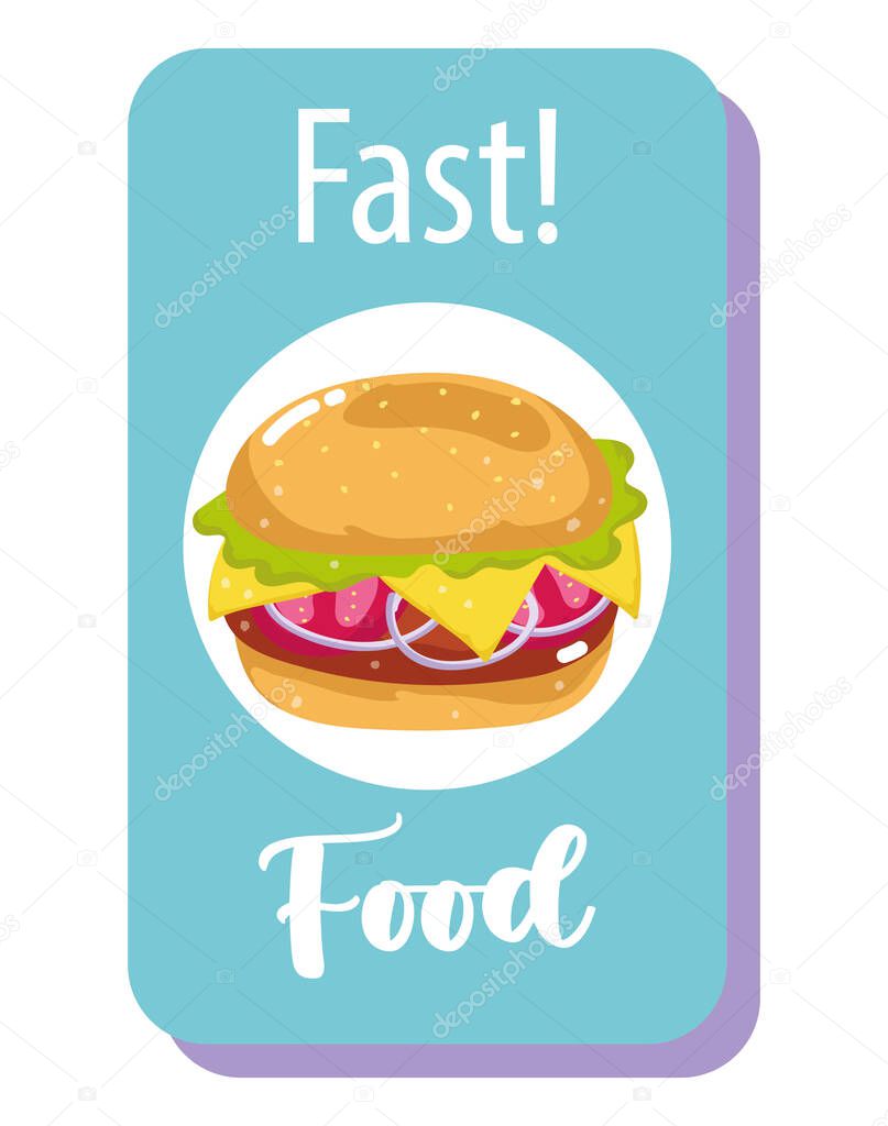 comida rápida hamburguesa menú restaurante malsano, cartel dibujado a ...