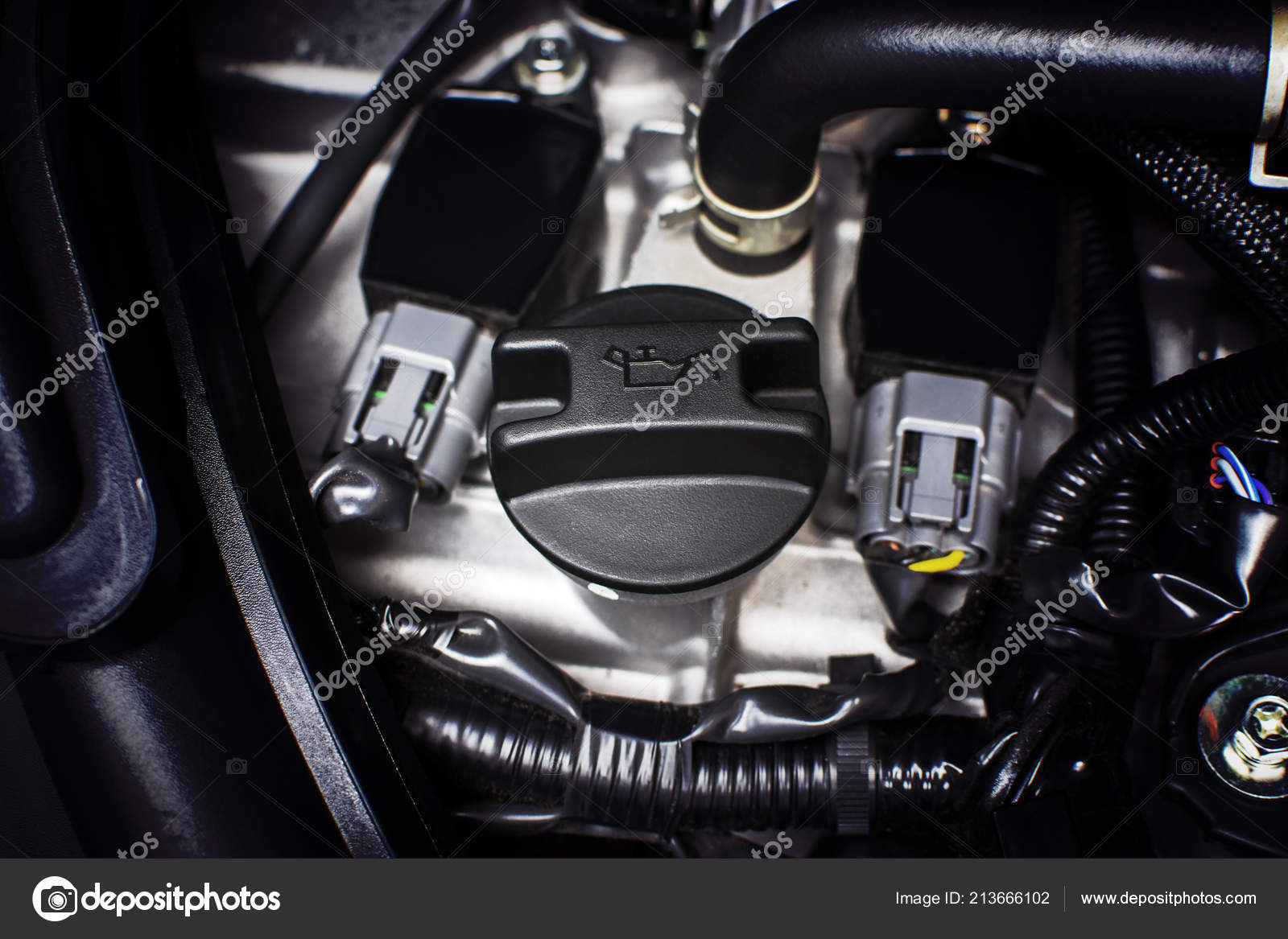 Engine Oil Cap Installed Car Engine Maintenance Service Lubricant ...