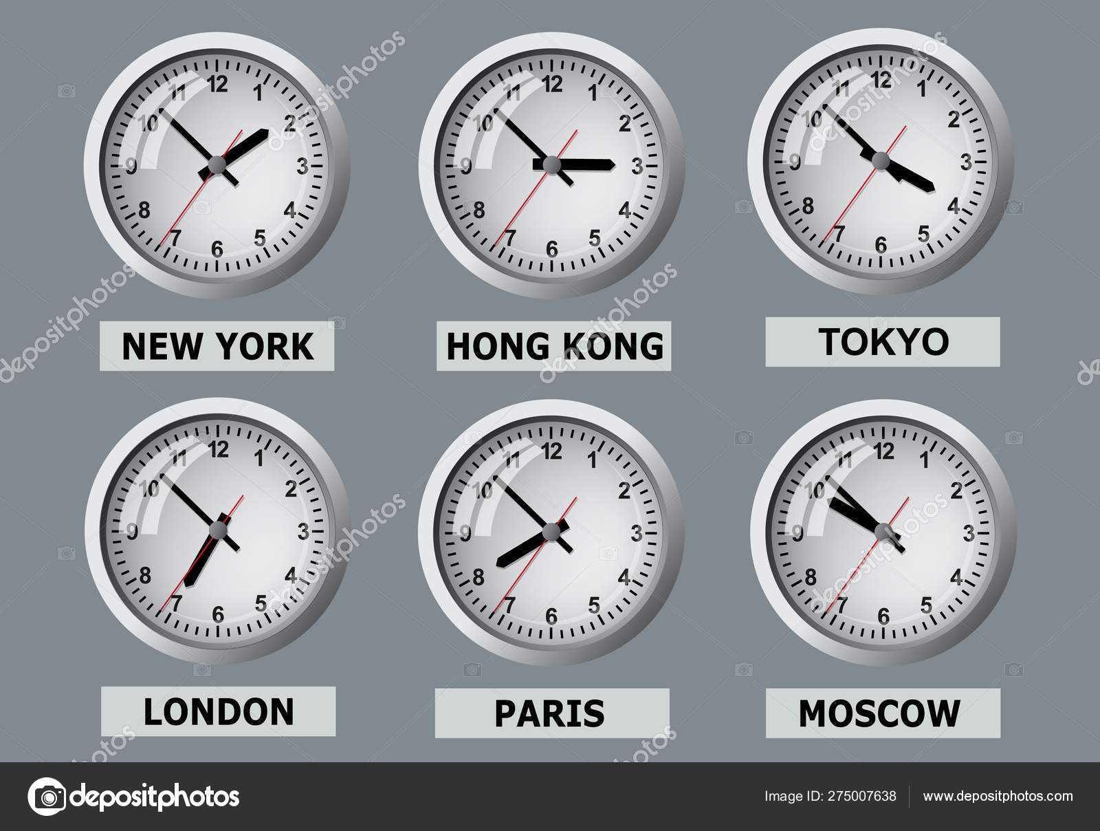 A board that shows the time in different cities of the world. Stock ...