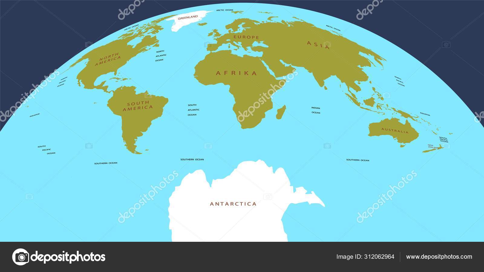 Mapa vectorial del mundo. Océanos y continentes en proyección plana ...
