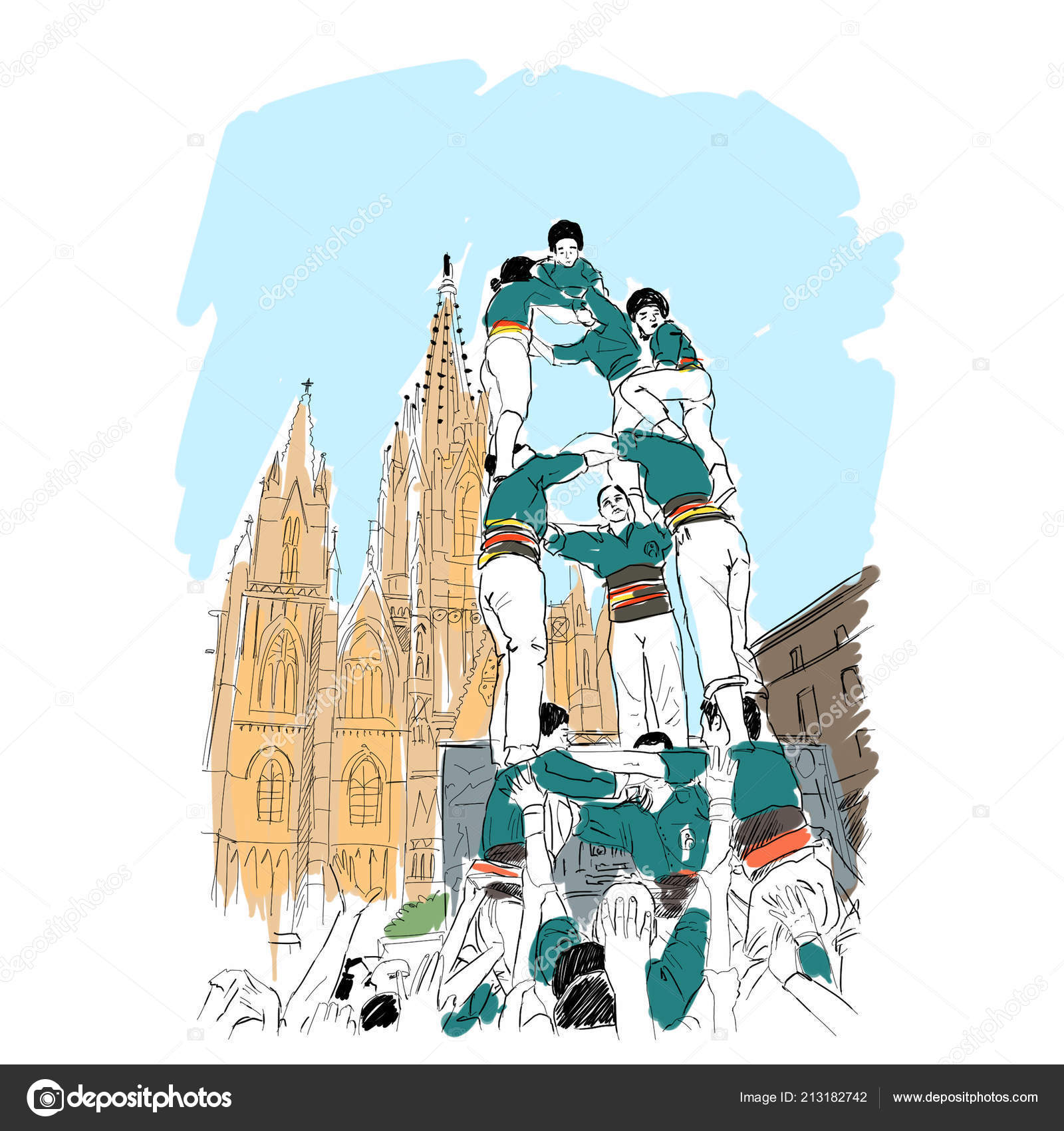 Castellers Towers People Tarragona Spain Catalonia Stock Illustration ...