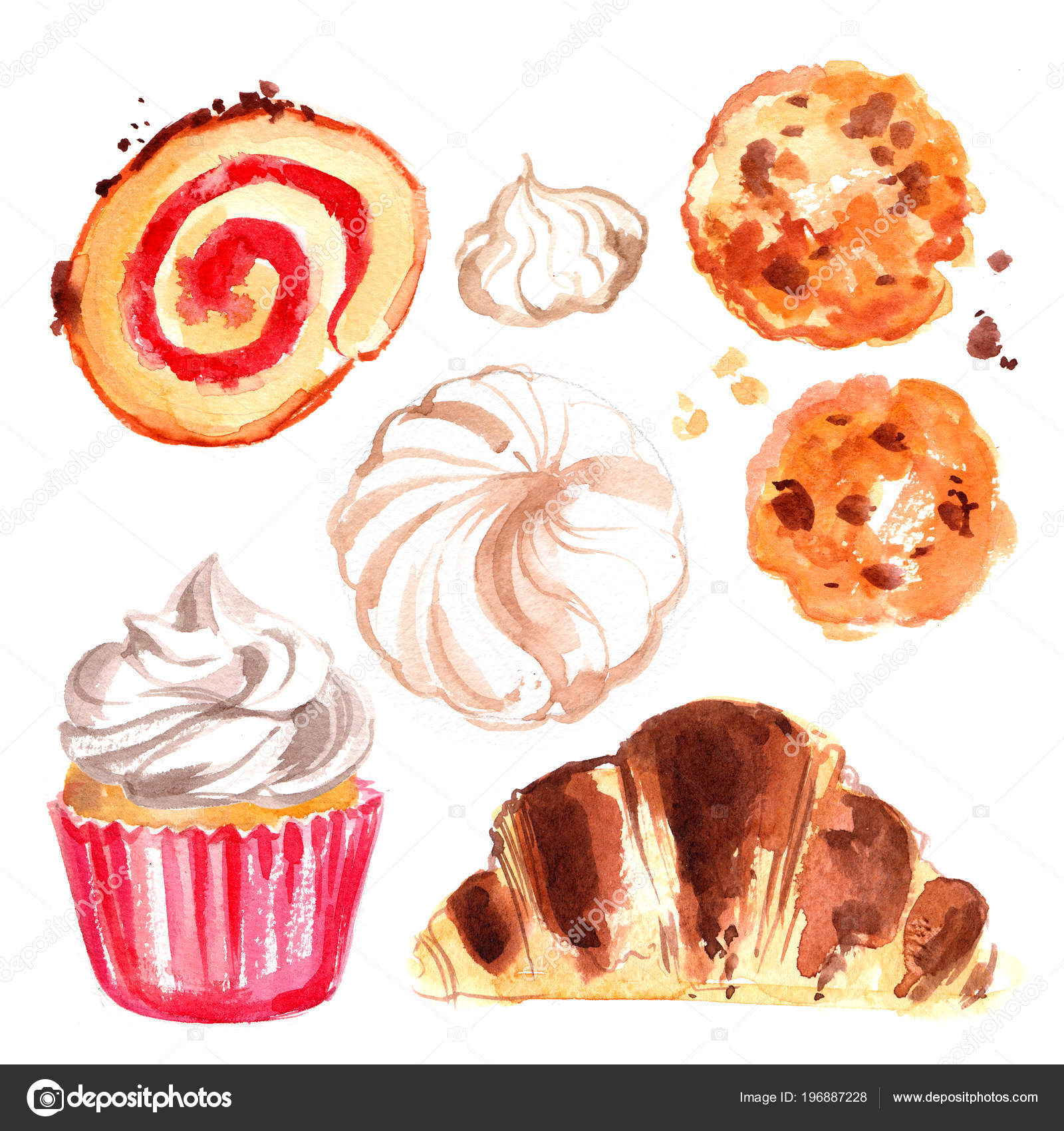 A set of candy-painted with watercolors on white background Stock ...