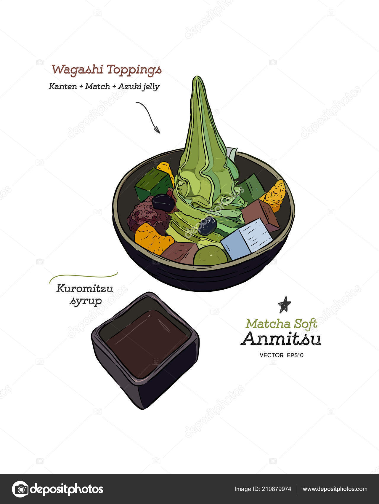 Matcha Soft Cream Anmitsu Wagashi Toppings Kanten Match Azuki Red Stock ...