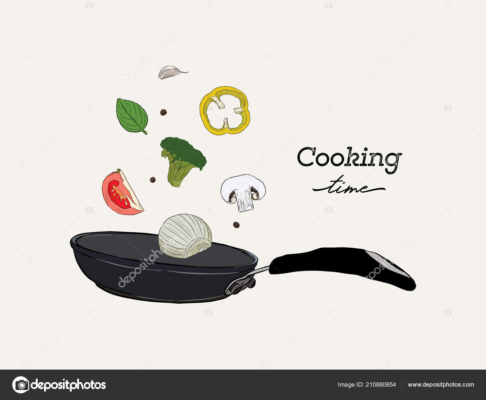 Stir Fry Cooking Process Vector Illustration Flipping Asian Food Pan