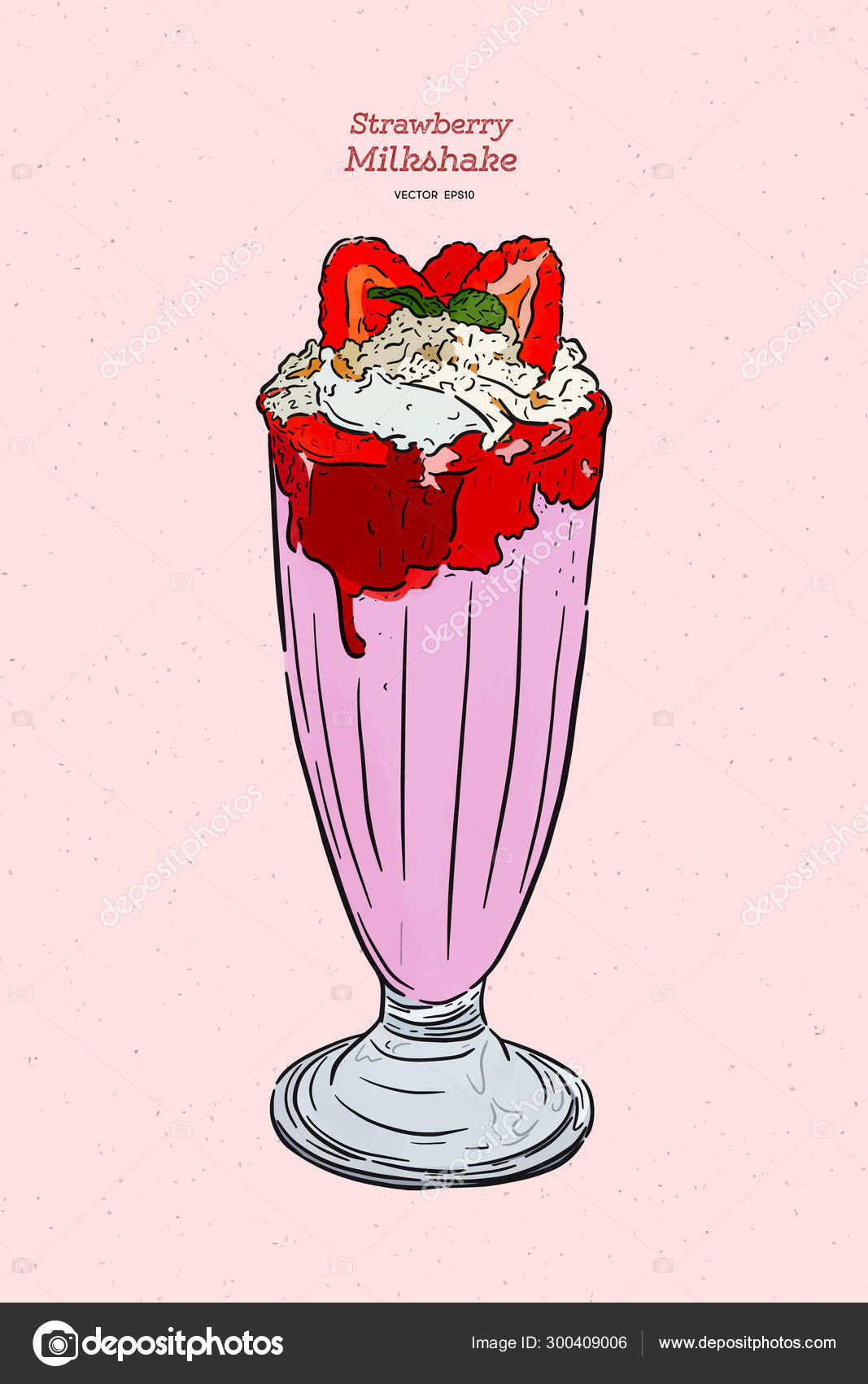 Strawberry milkshake, hand draw sketch vector. Stock Vector Image by ...