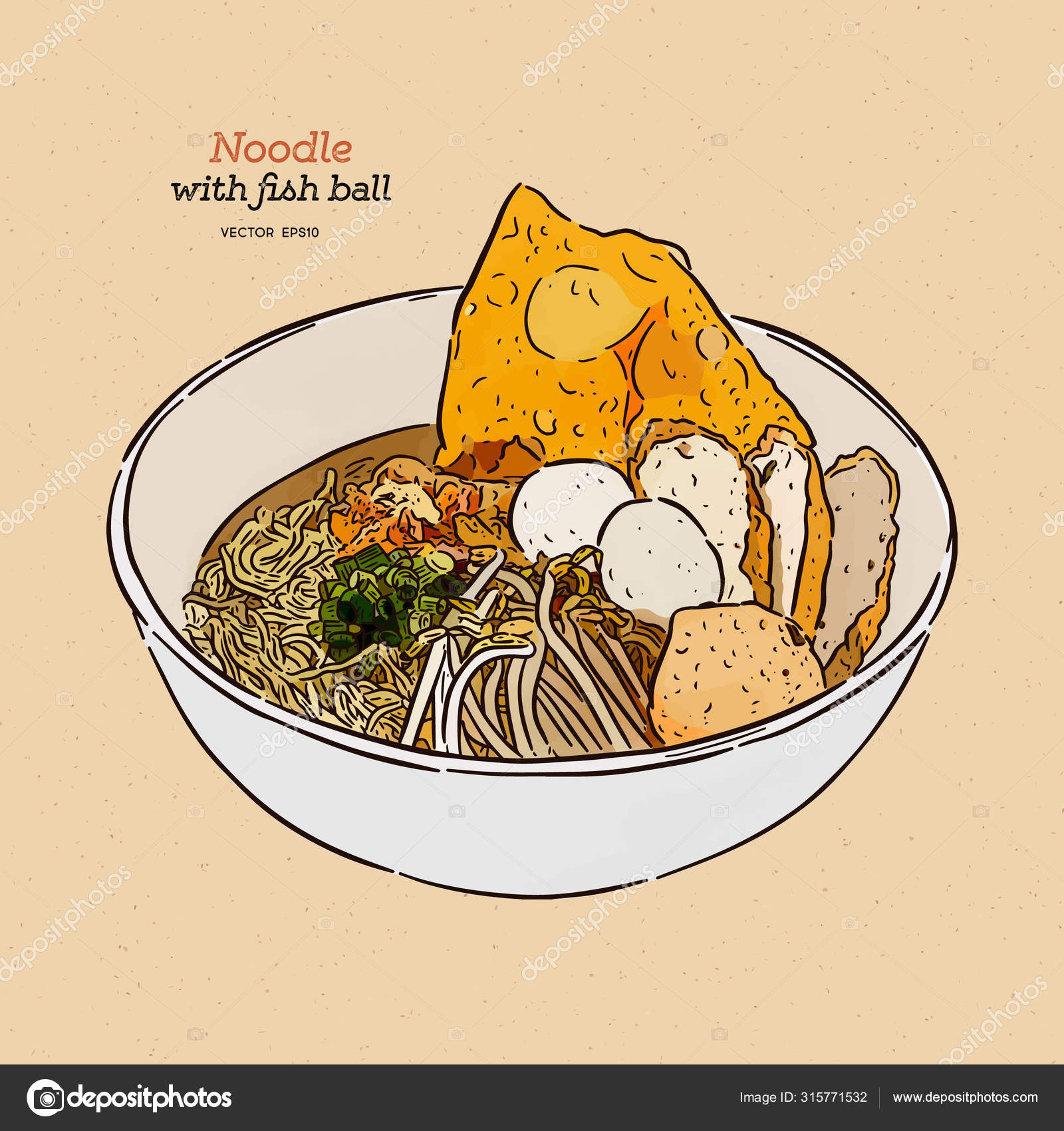 Noodle soup with fish ball, hand draw sketch vector. Stock Vector by ...