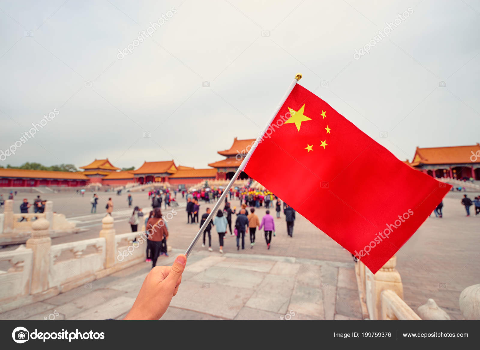 Close View National Chinese Red Flag Famous Landmark Beijing — Stock ...