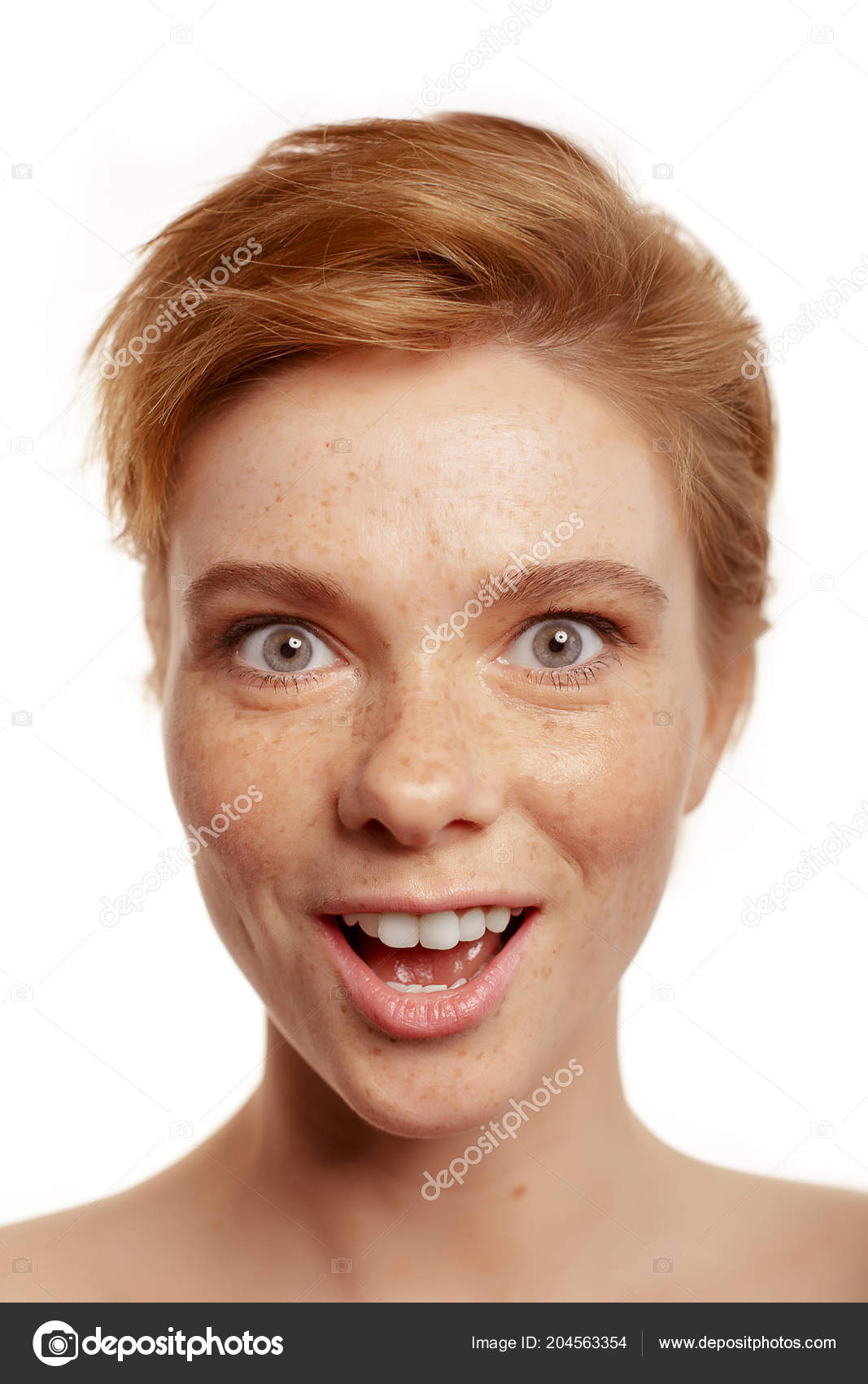 Head Portrait Young Beautiful Surprised Woman Amazed Shock Surprise ...